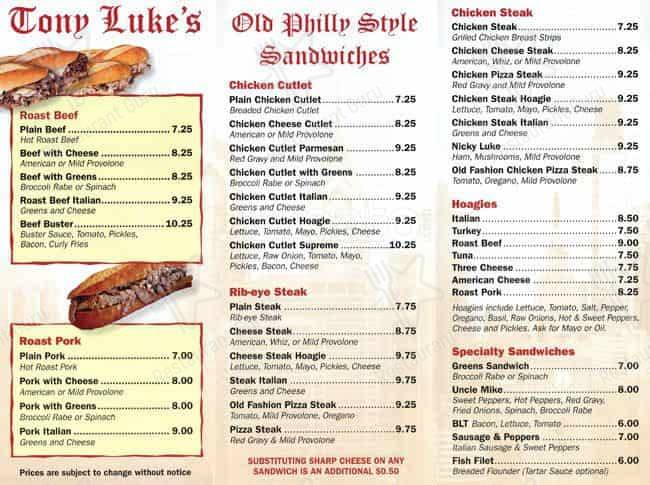 Menu at Tony Luke's restaurant, Maple Shade Township, NJ-73
