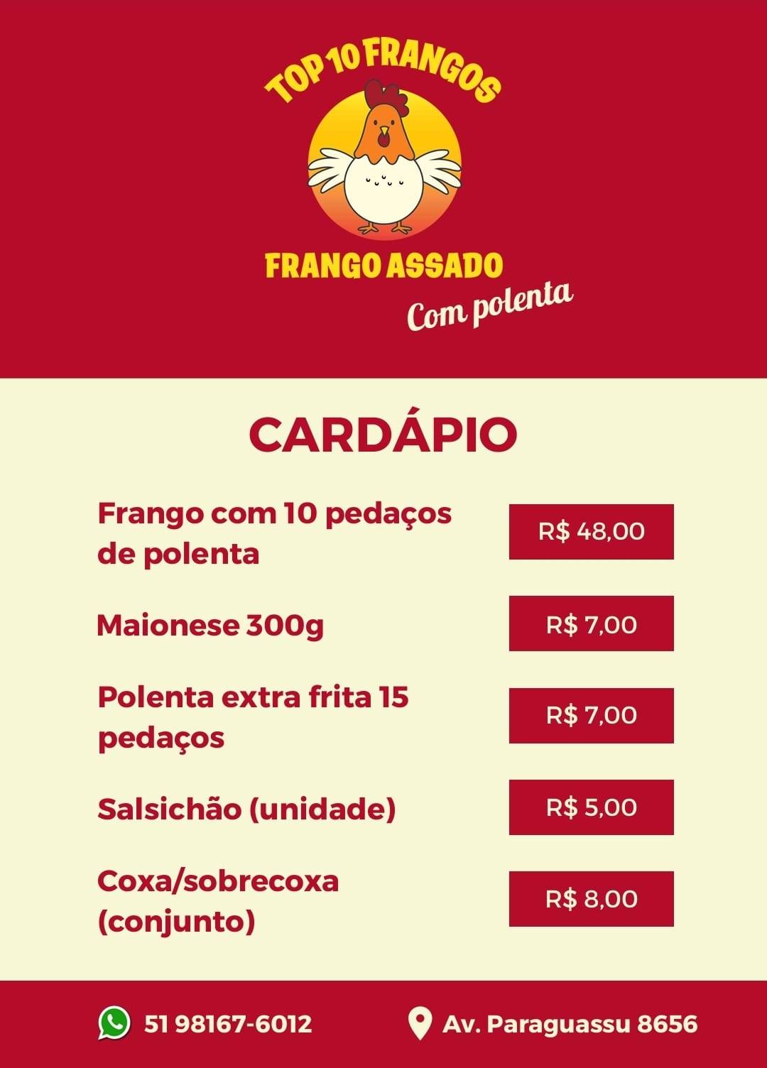 Menu em Top 10 Frangos - Frango assado restaurante, Brasil