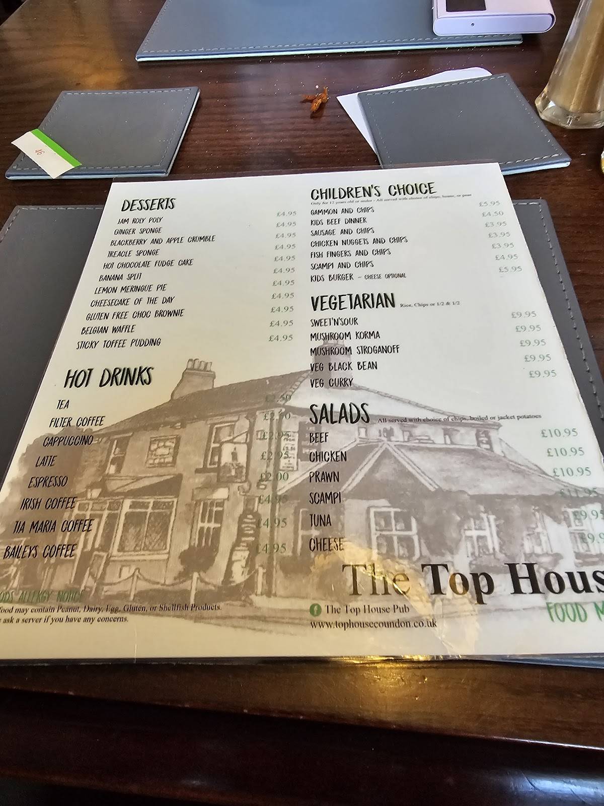 Menu at Top House pub & bar, Bishop Auckland