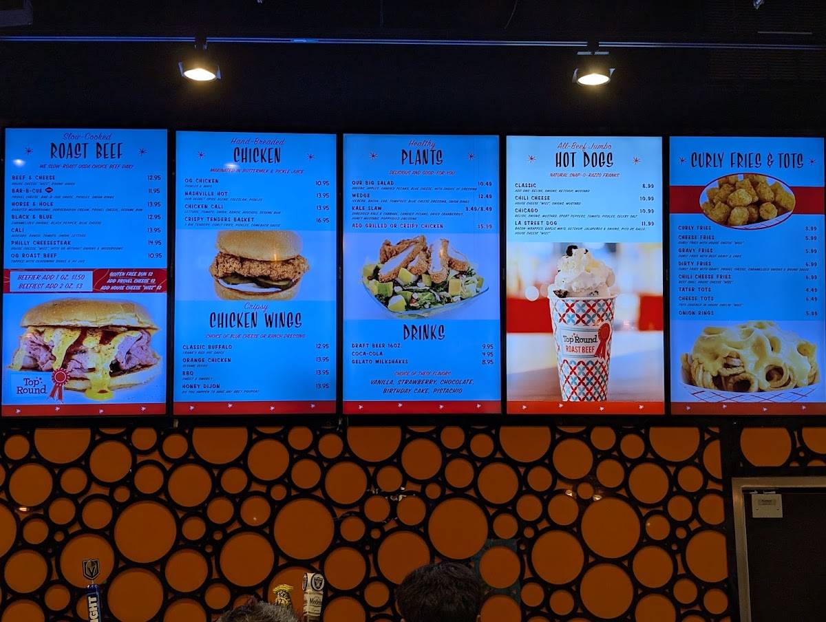Menu at Top Round Roast Beef fast food, Las Vegas