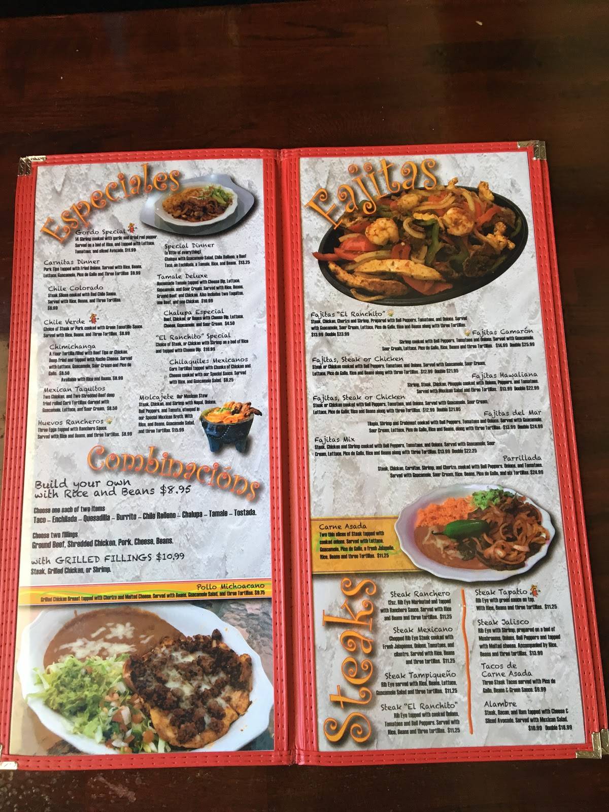 Menu at El Ranchito restaurant, Topeka