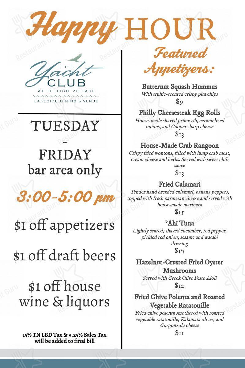 Menu at Toqua Bar & Grill, Loudon, 200 Toqua Club Way #2334