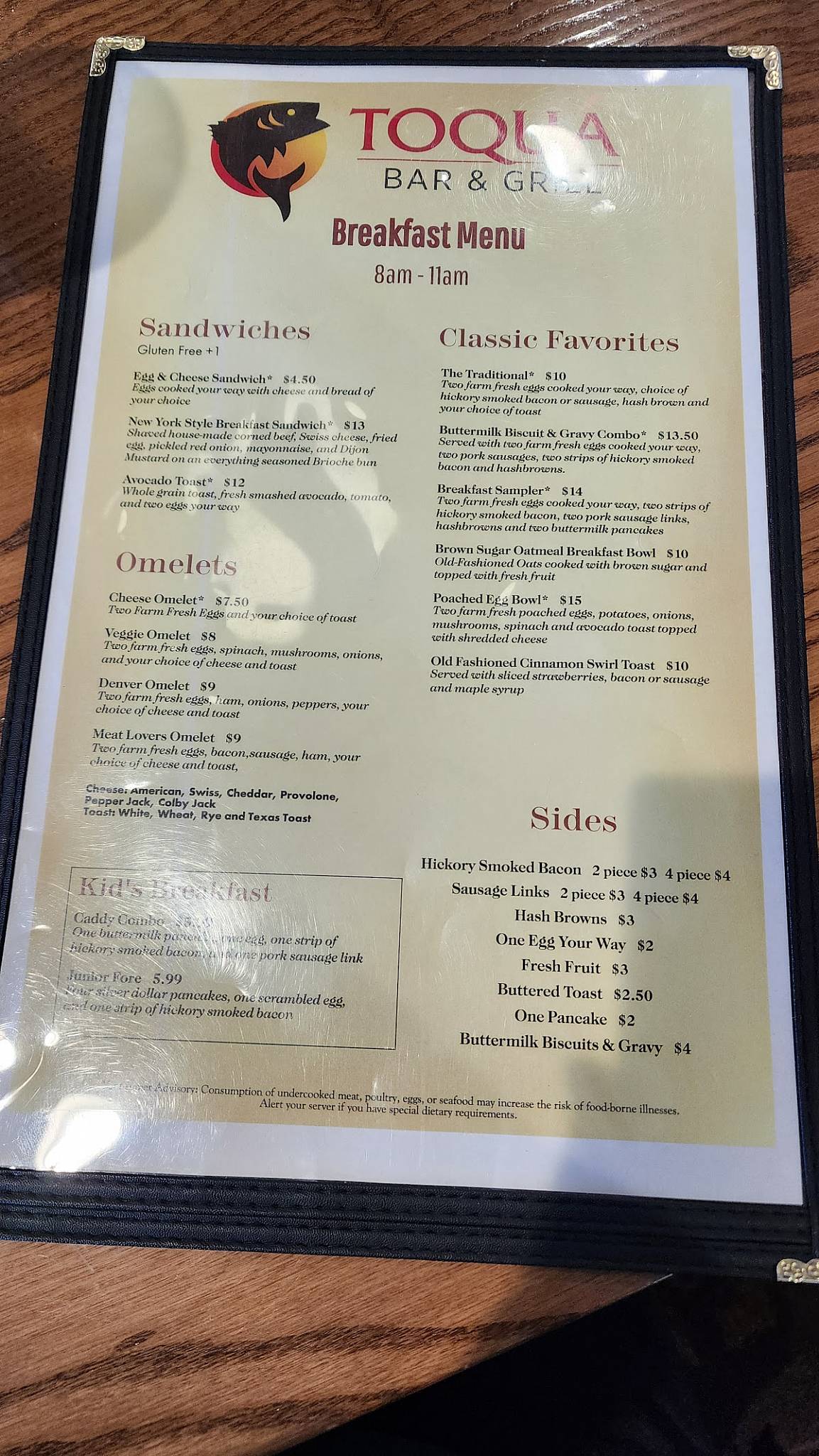 Menu at Toqua Bar & Grill, Loudon, 200 Toqua Club Way #2334