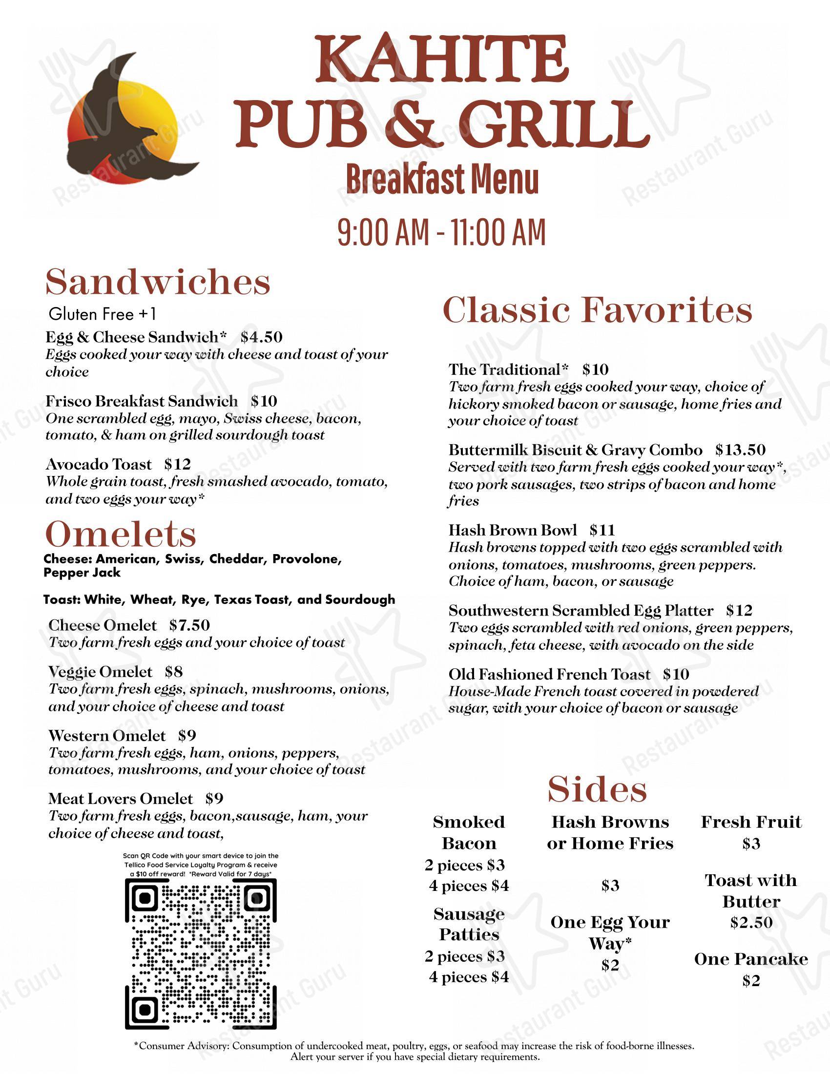 Menu at Toqua Bar & Grill, Loudon, 200 Toqua Club Way #2334
