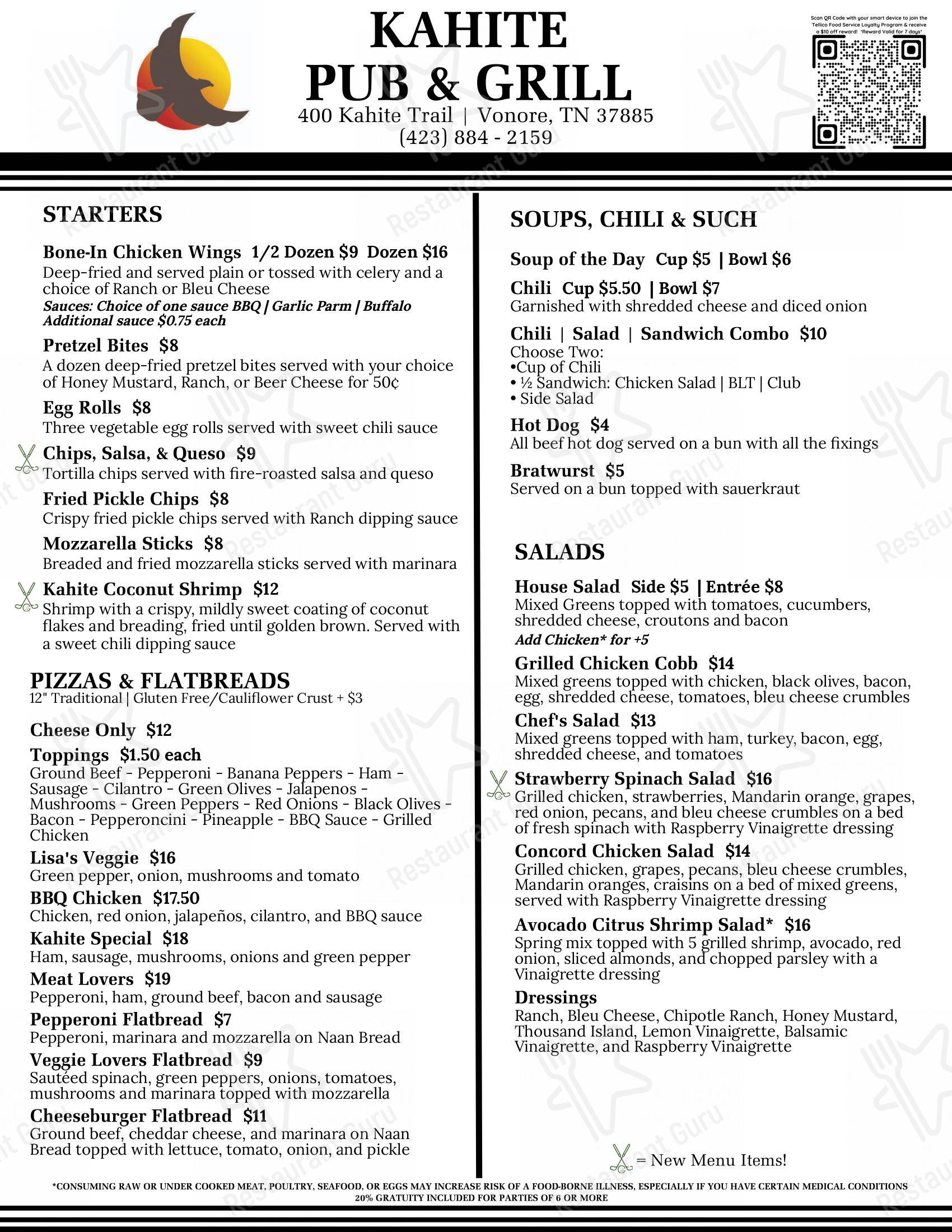 Menu at Toqua Bar & Grill, Loudon, 200 Toqua Club Way #2334