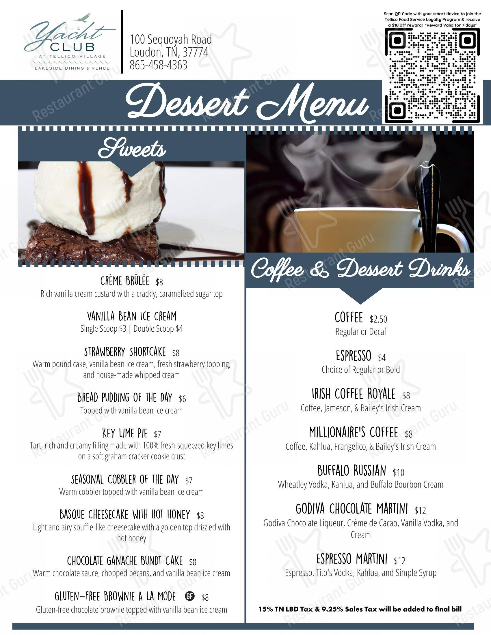 Menu at Toqua Bar & Grill, Loudon, 200 Toqua Club Way #2334