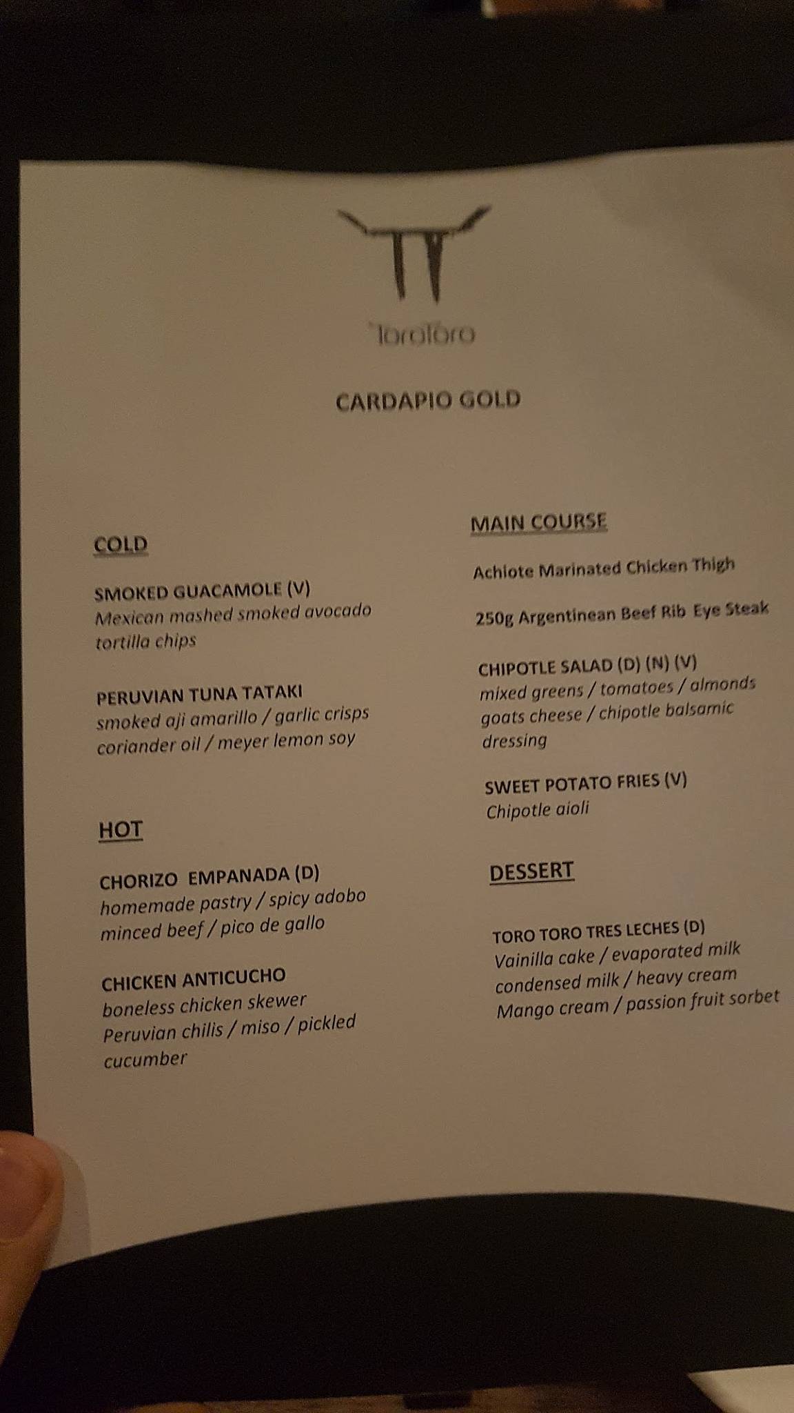 Menu at Toro Toro by Chef Richard Sandoval restaurant, Dubai