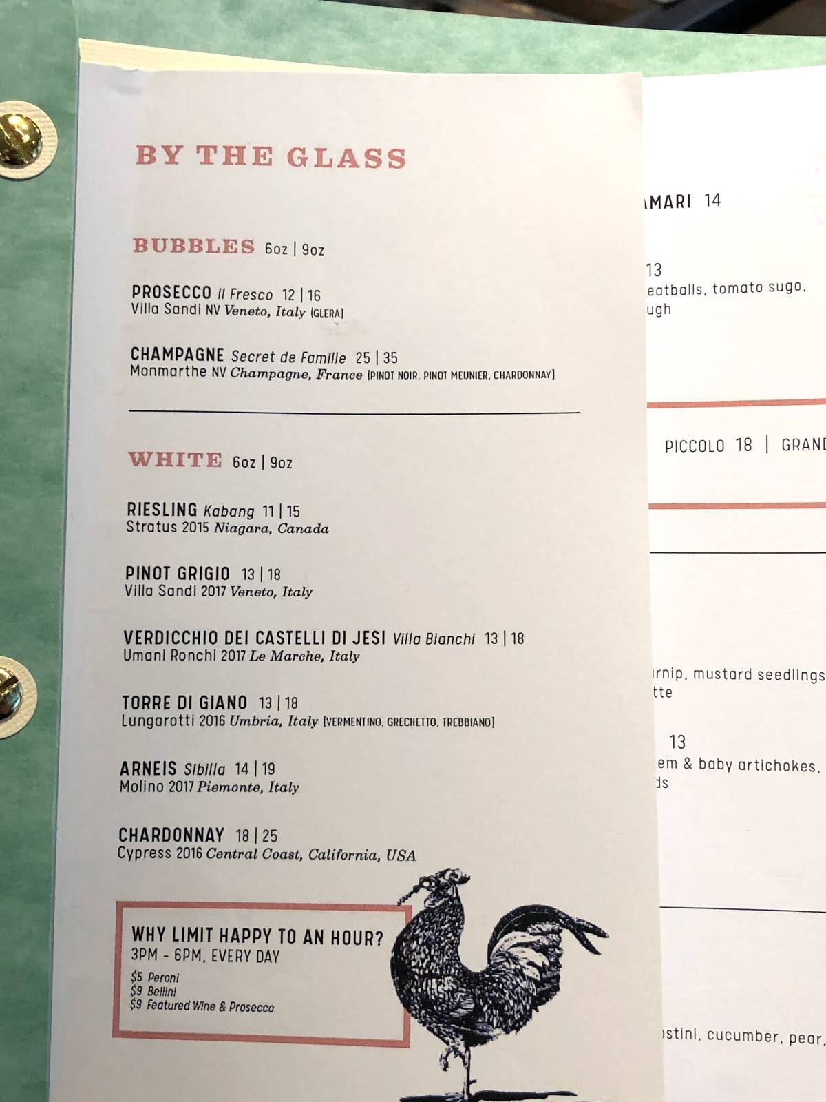 Menu at Cantina Mercatto restaurant, Toronto