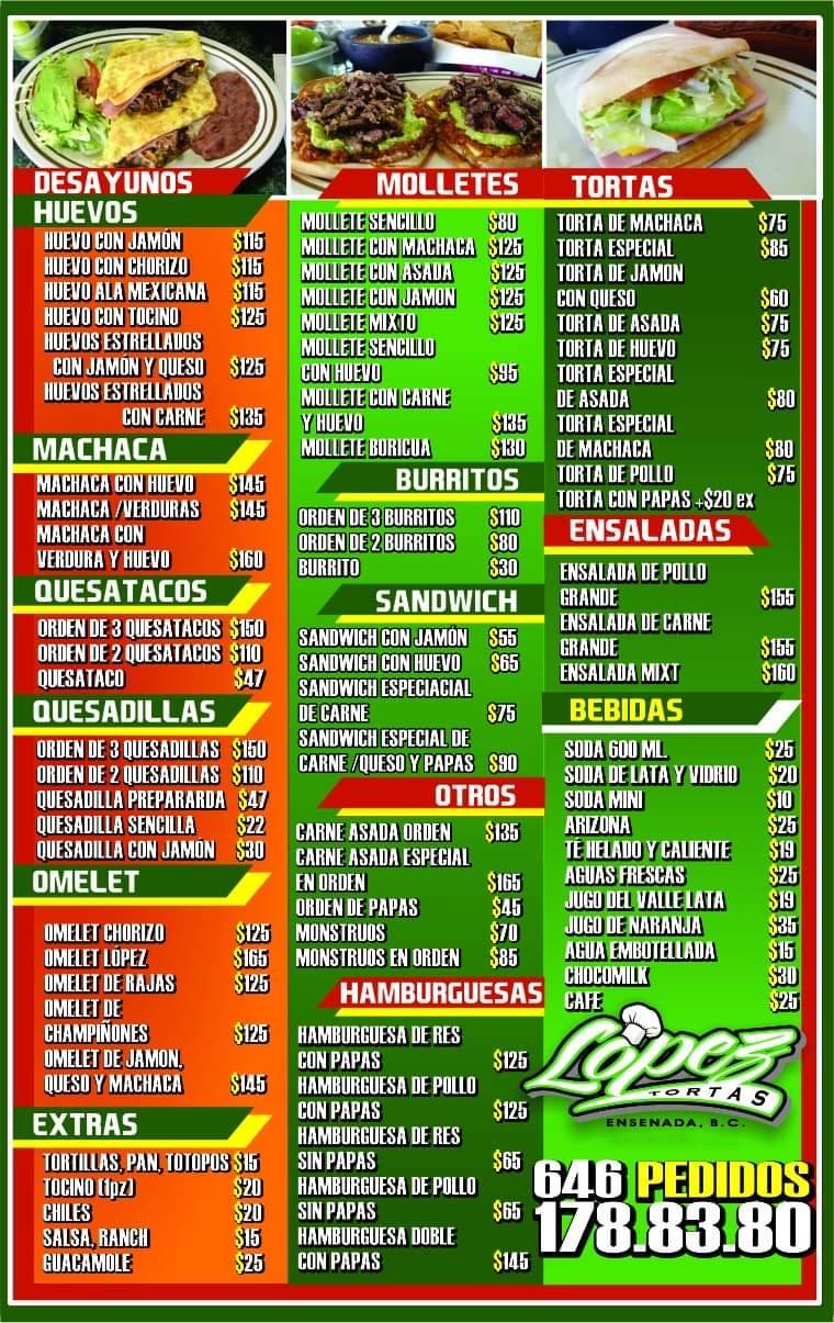 Carta del restaurante Tortas Lopez, Ensenada, Av. Riveroll 724