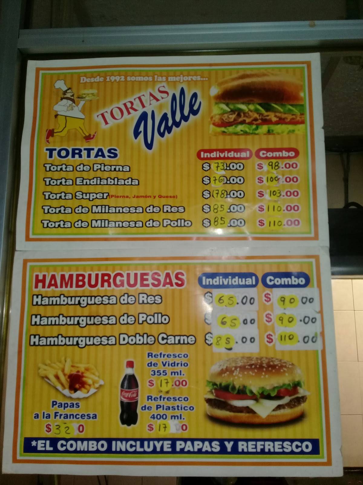Carta del restaurante Tortas Valle, San Pedro Garza García, Río Orinoco ...