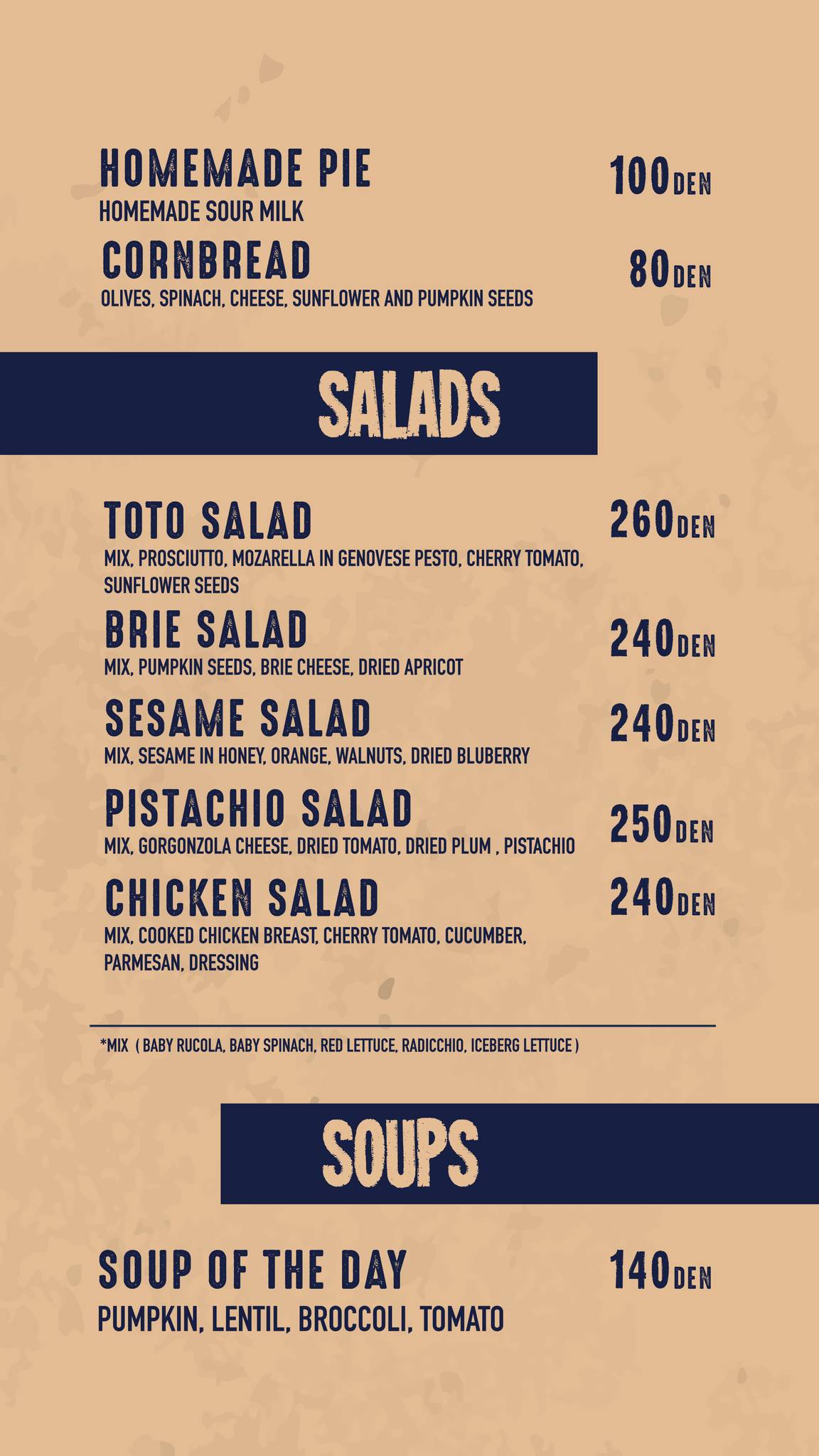 Menu at Toto Daily Bistro restaurant, Skopje