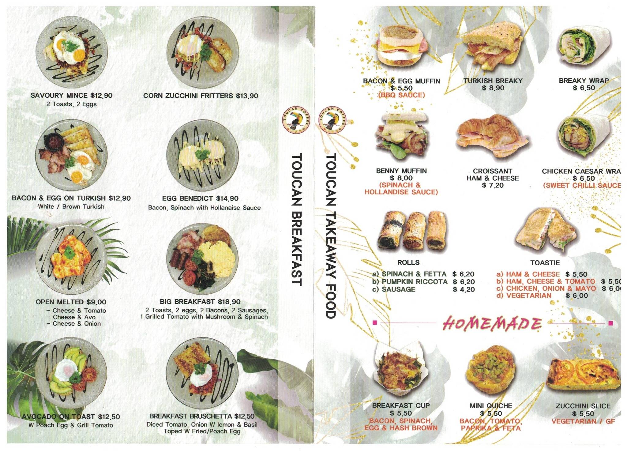 Menu at Toucan Coffee Upper Coomera cafe, Upper Coomera