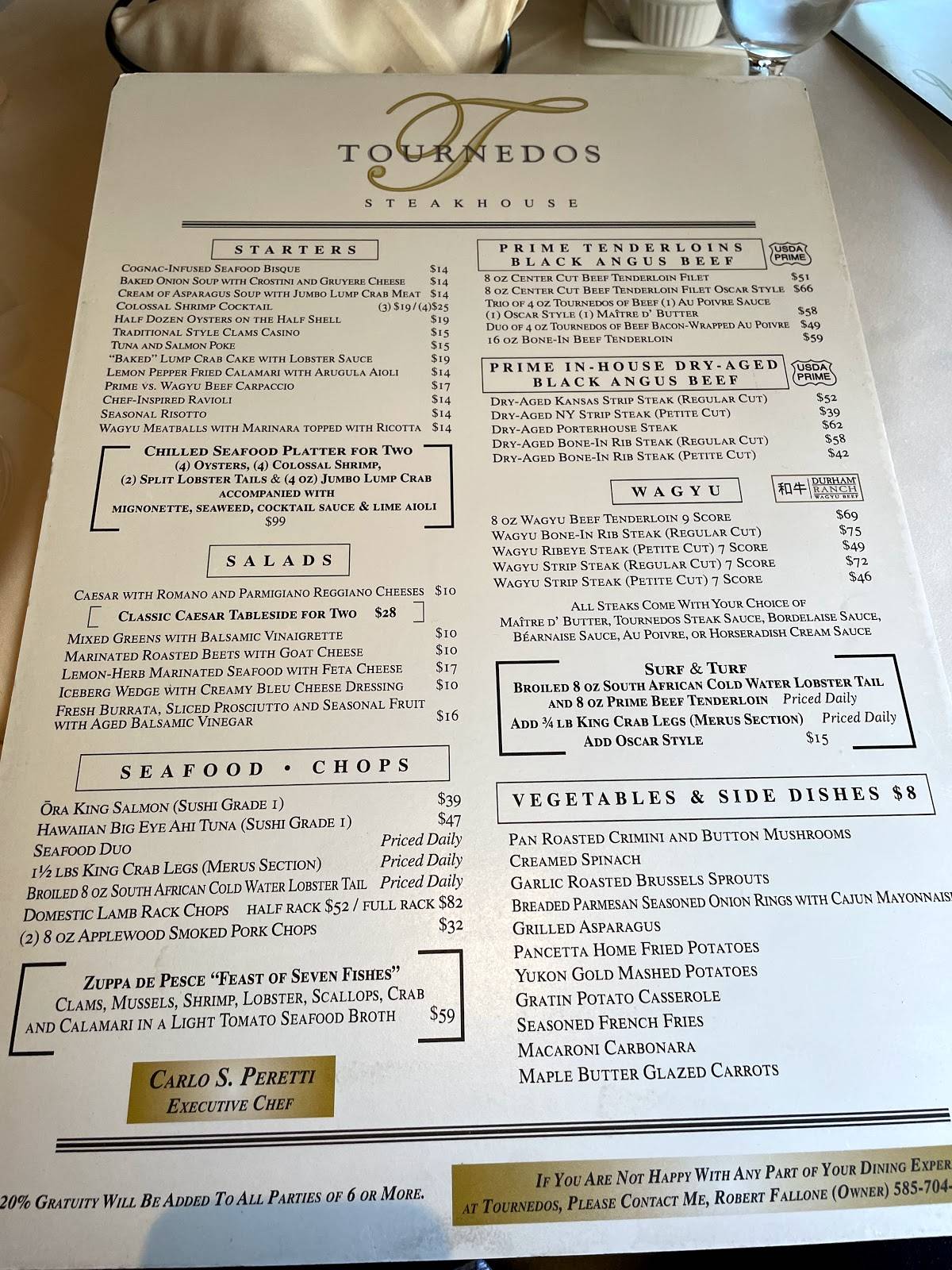 Menu at Tournedos Steakhouse, Rochester
