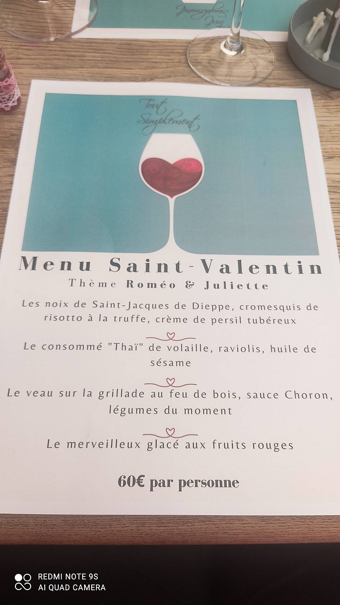 Menu au Tout Simplement, Dinant