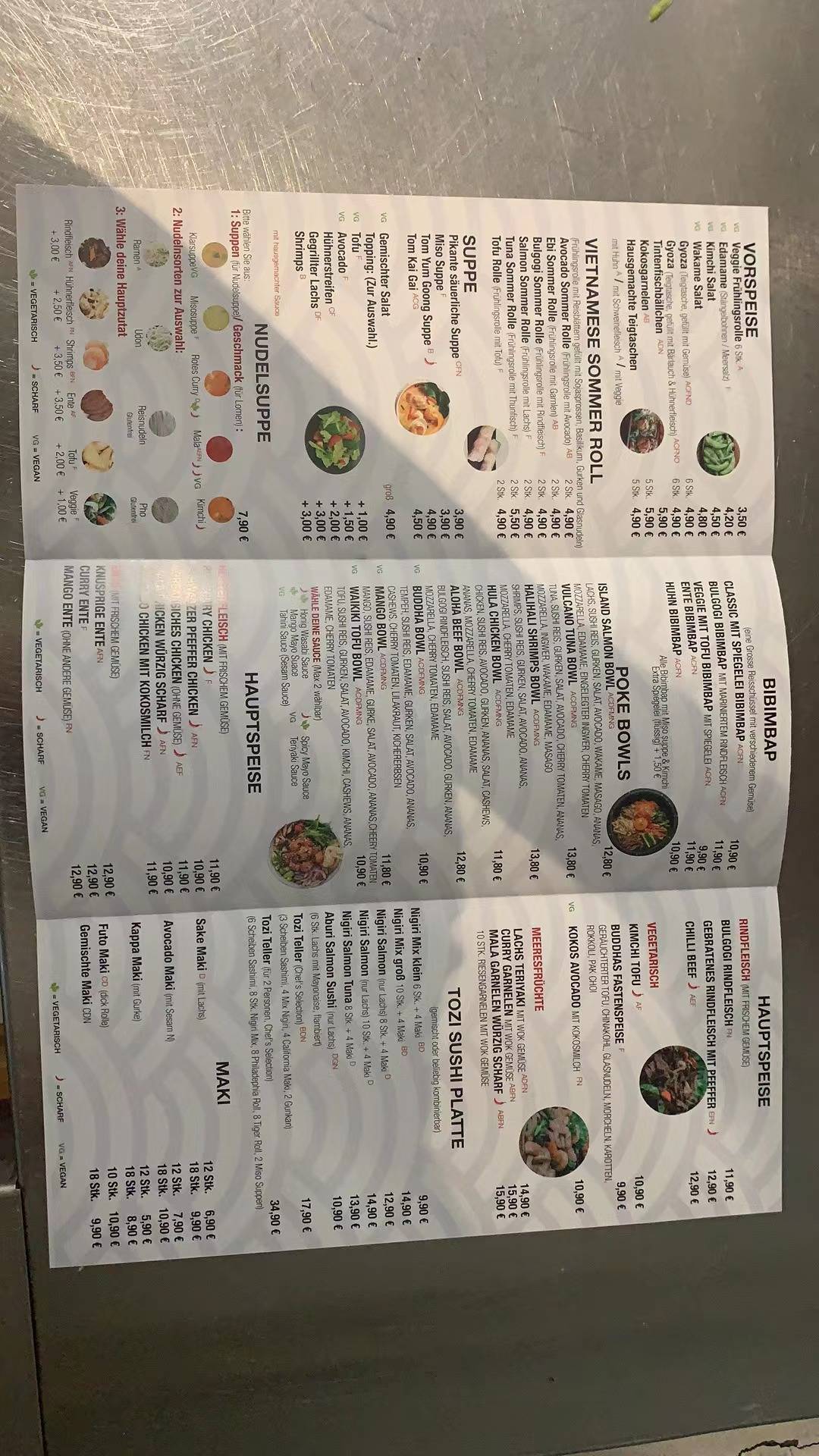 Speisekarte von Tozi Asian Kitchen restaurant, Wien
