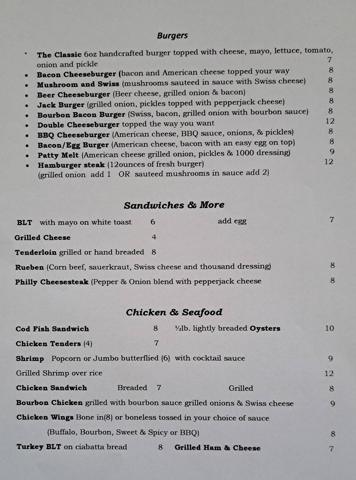 Menu at Tracy's Bar and Grill, Salem