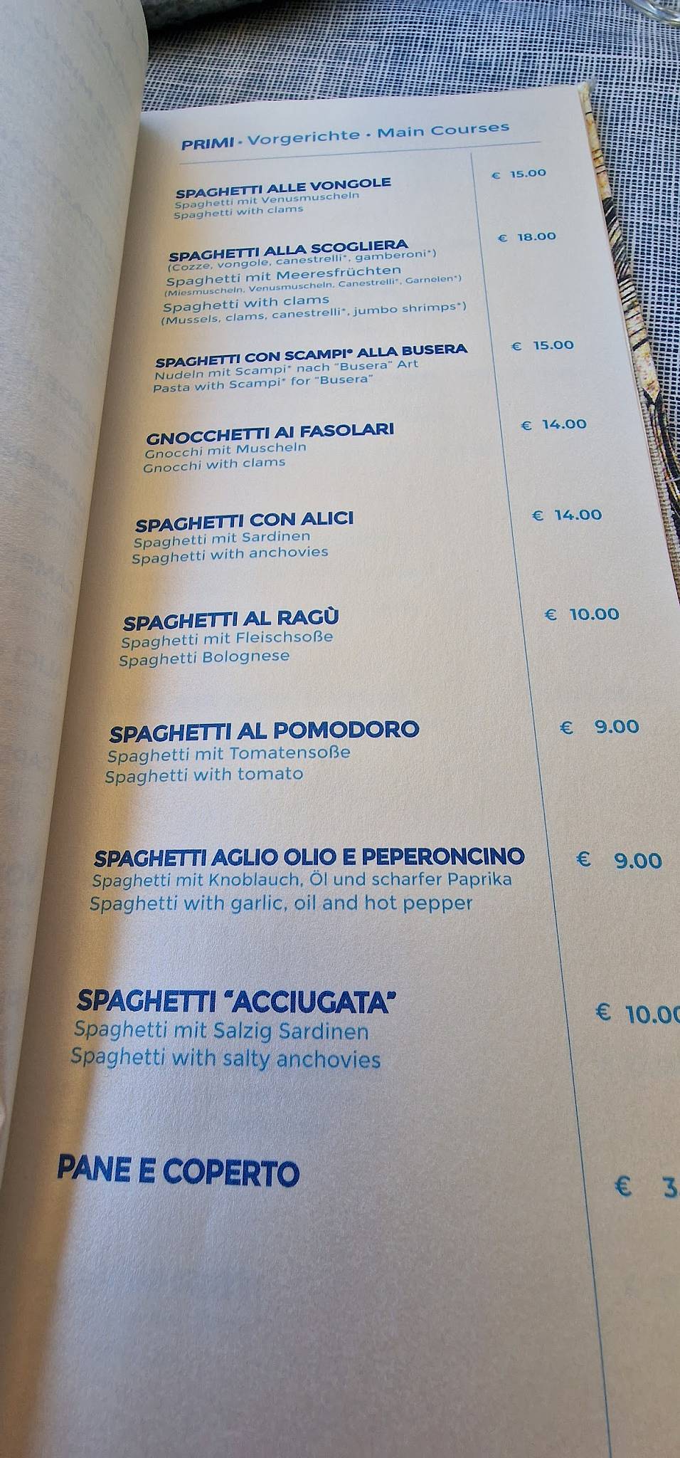 Speisekarte von Trattoria Al Pescatore restaurant, Grado