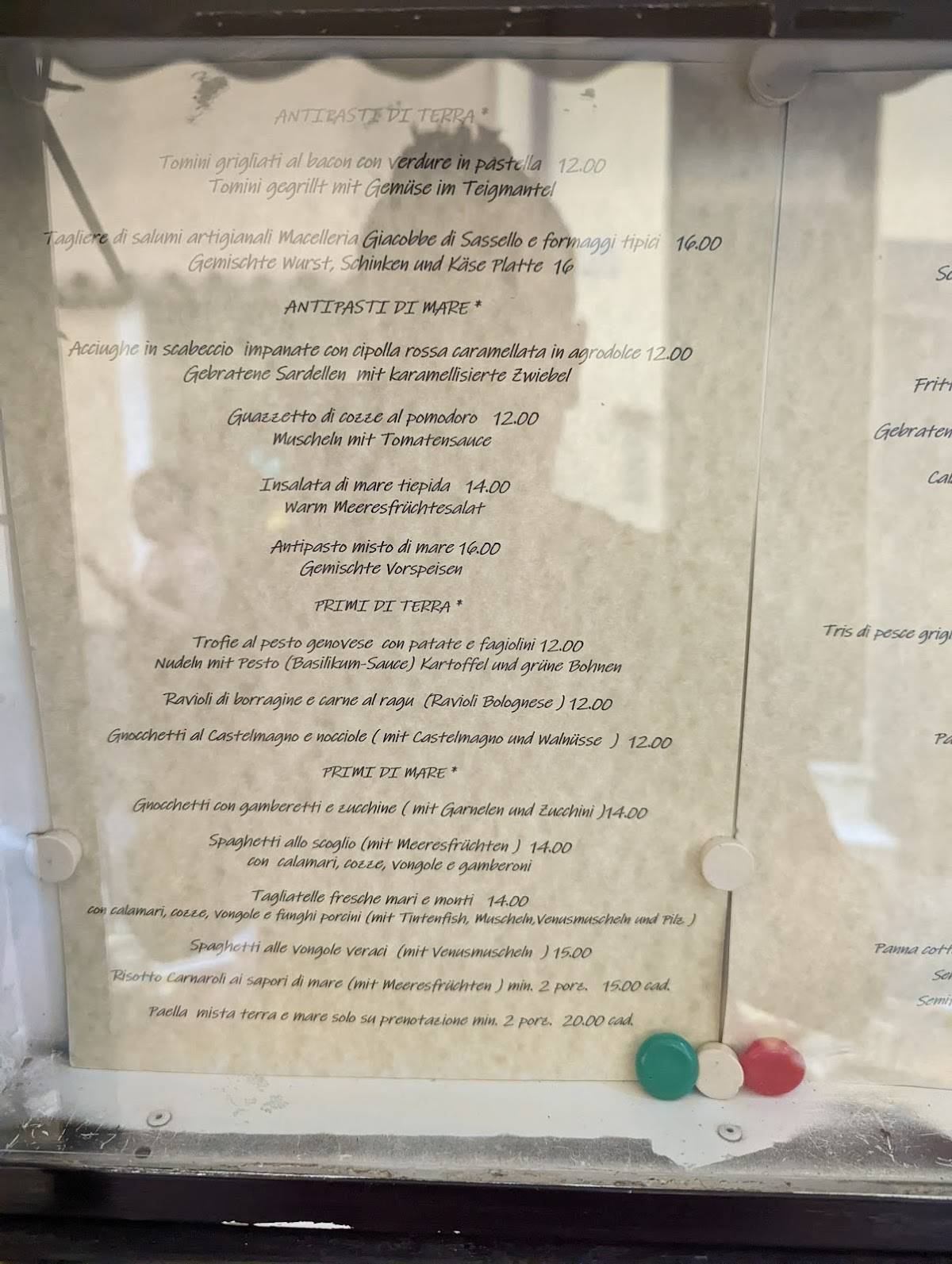 Speisekarte von Trattoria Dei Caruggi restaurant, Pietra Ligure