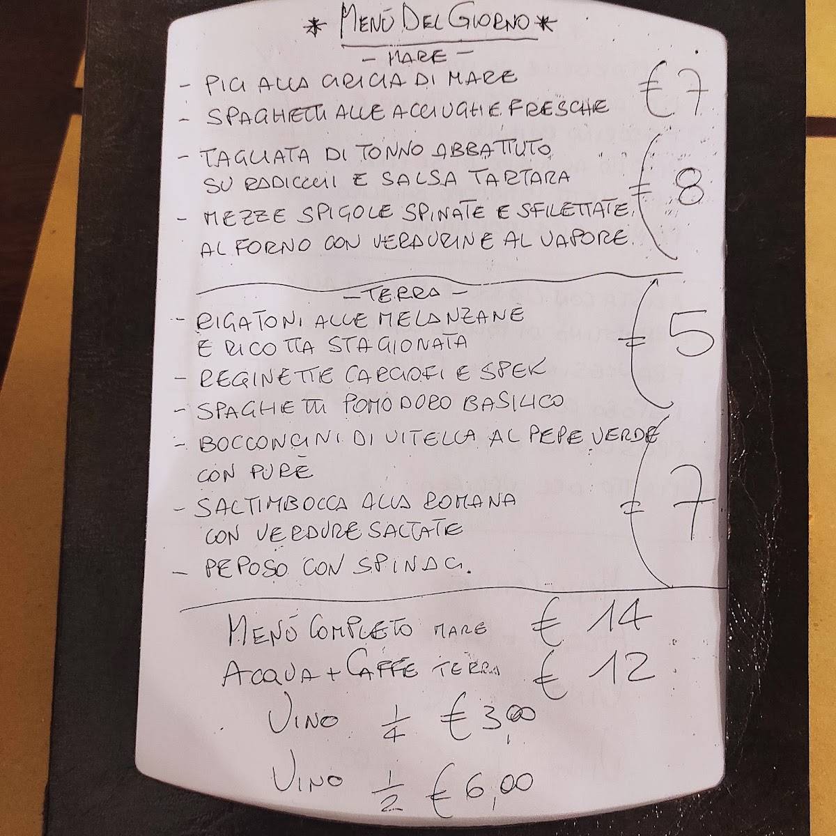 Menu at Trattoria Dell'Orto restaurant, Florence, Via dell'Orto