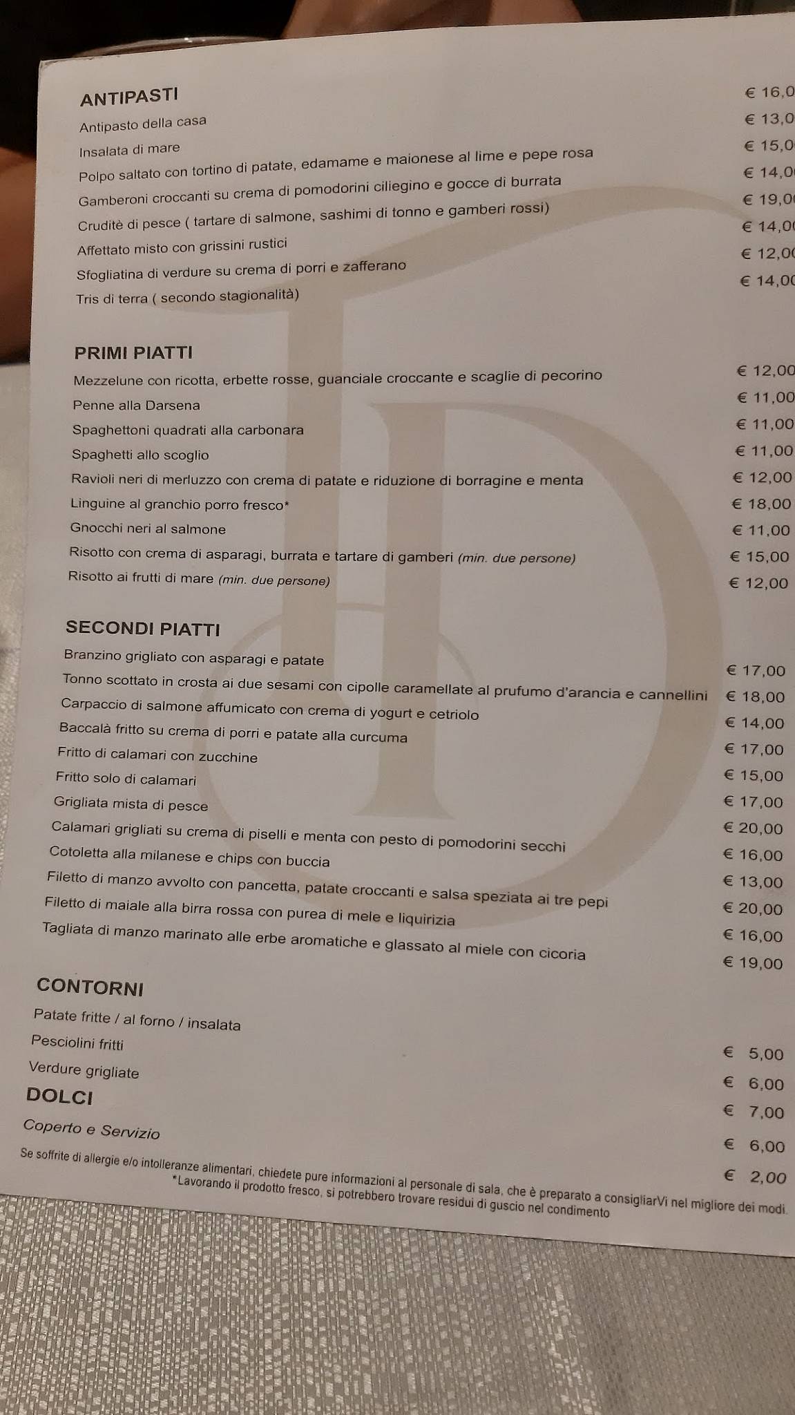 Menu da Ristorante La Darsena, Vigevano, Via Lungo Ticino