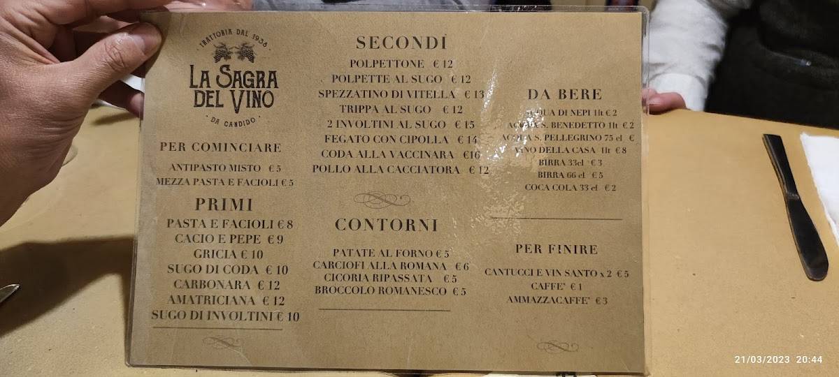 Menu da Trattoria La Sagra del Vino da Candido ristorante, Roma