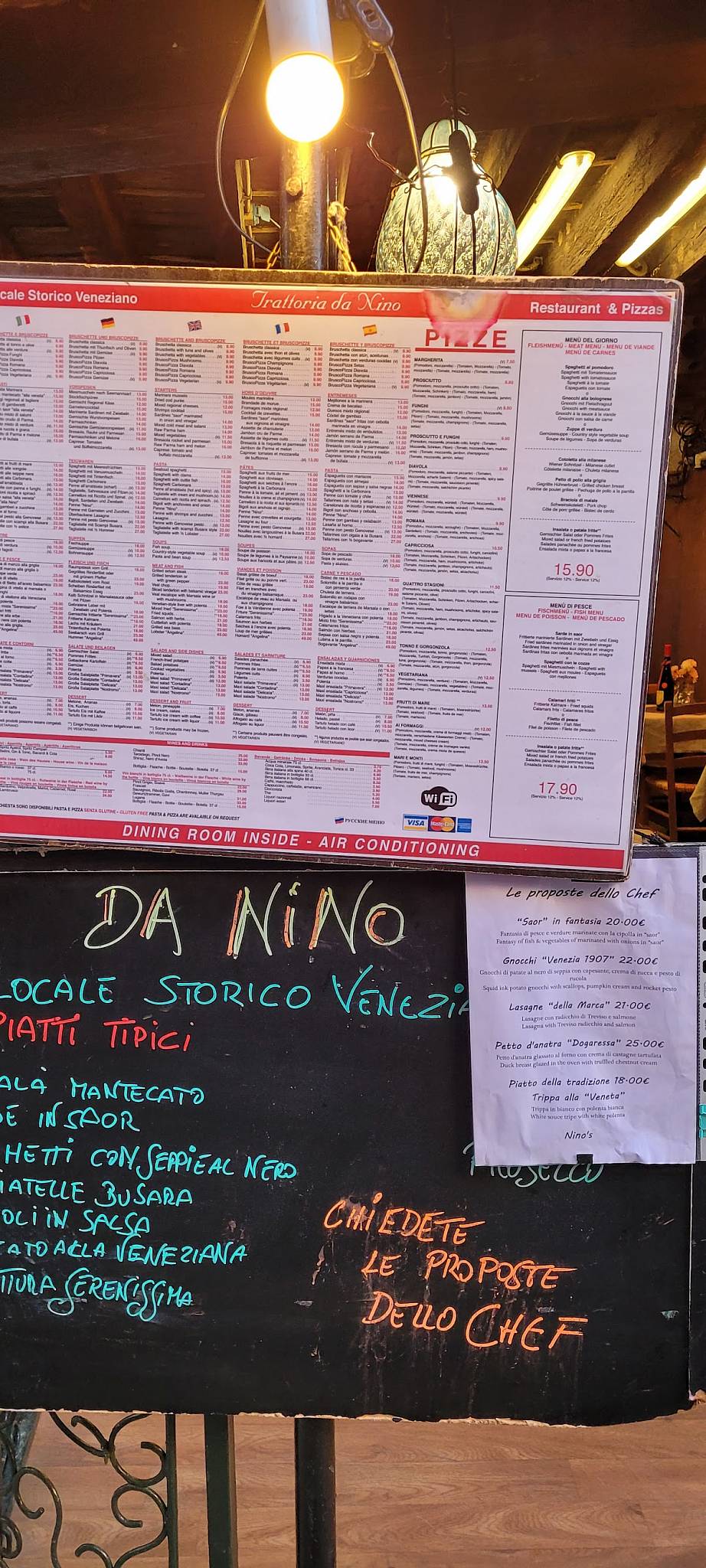 Menu at Trattoria da Nino Venezia restaurant, Venice, Sestiere Castello