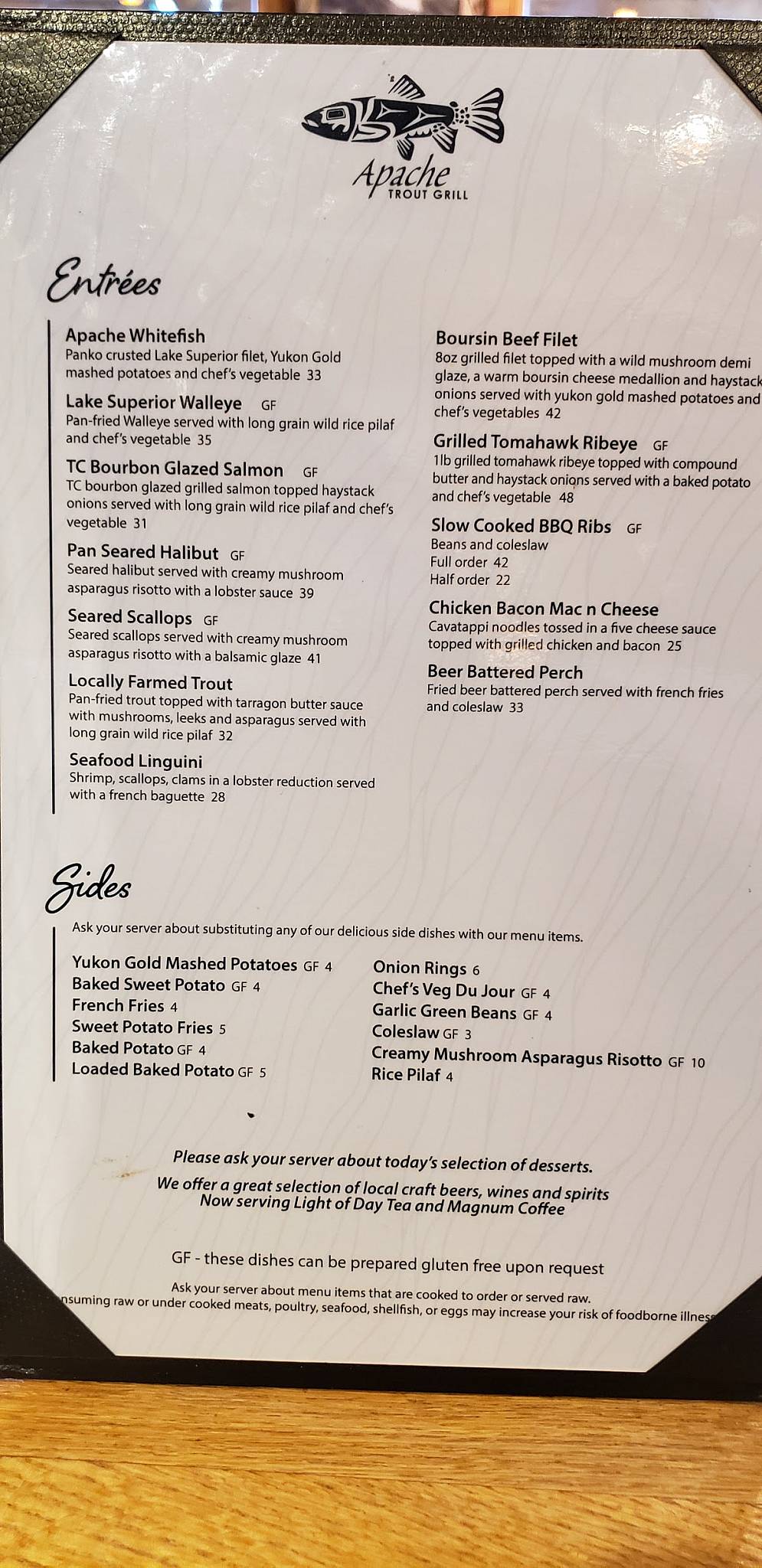 Menu at Apache Trout Grill pub & bar, Traverse City