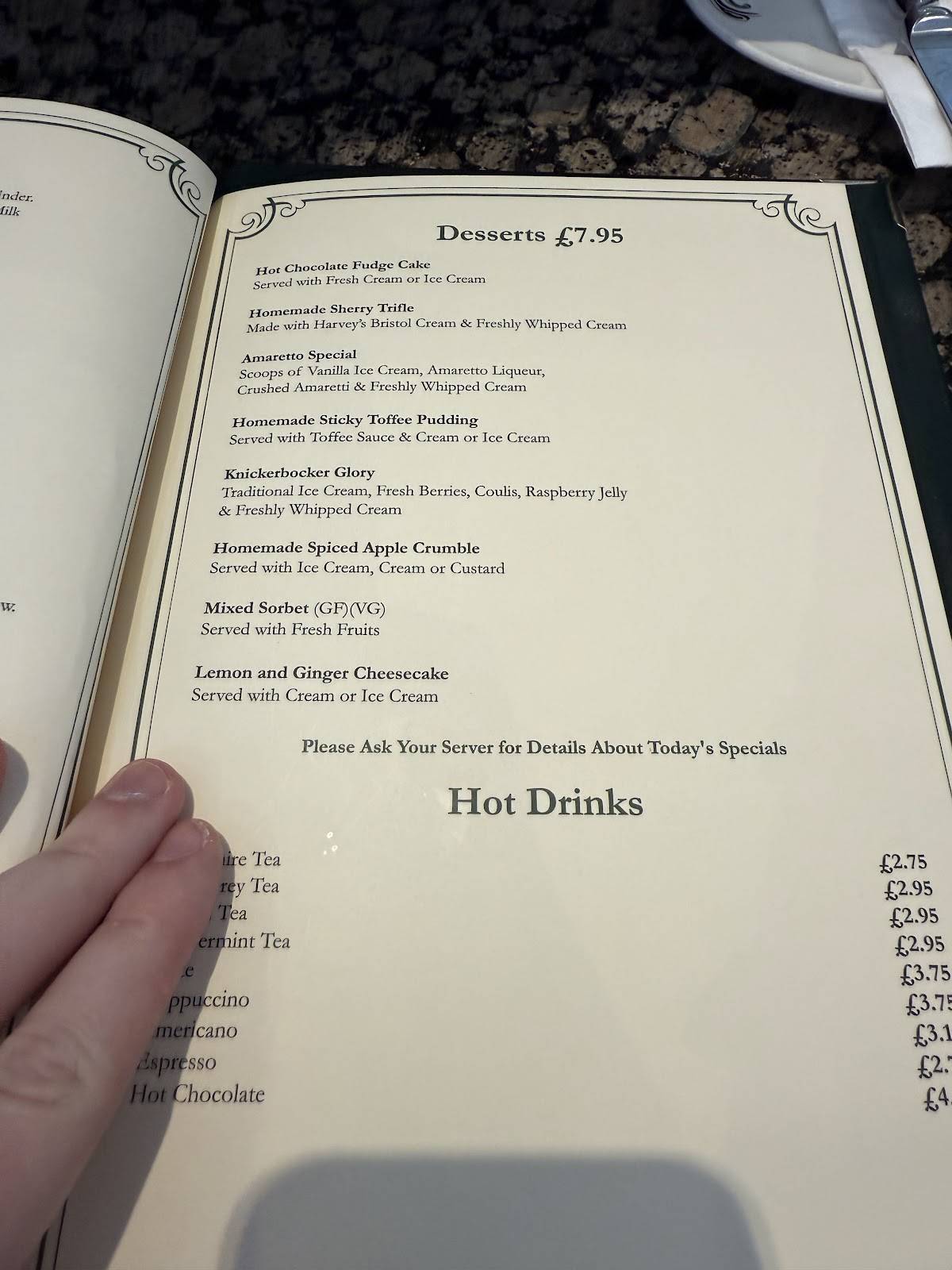 Menu at Trenchers restaurant, Whitby, New Quay Rd