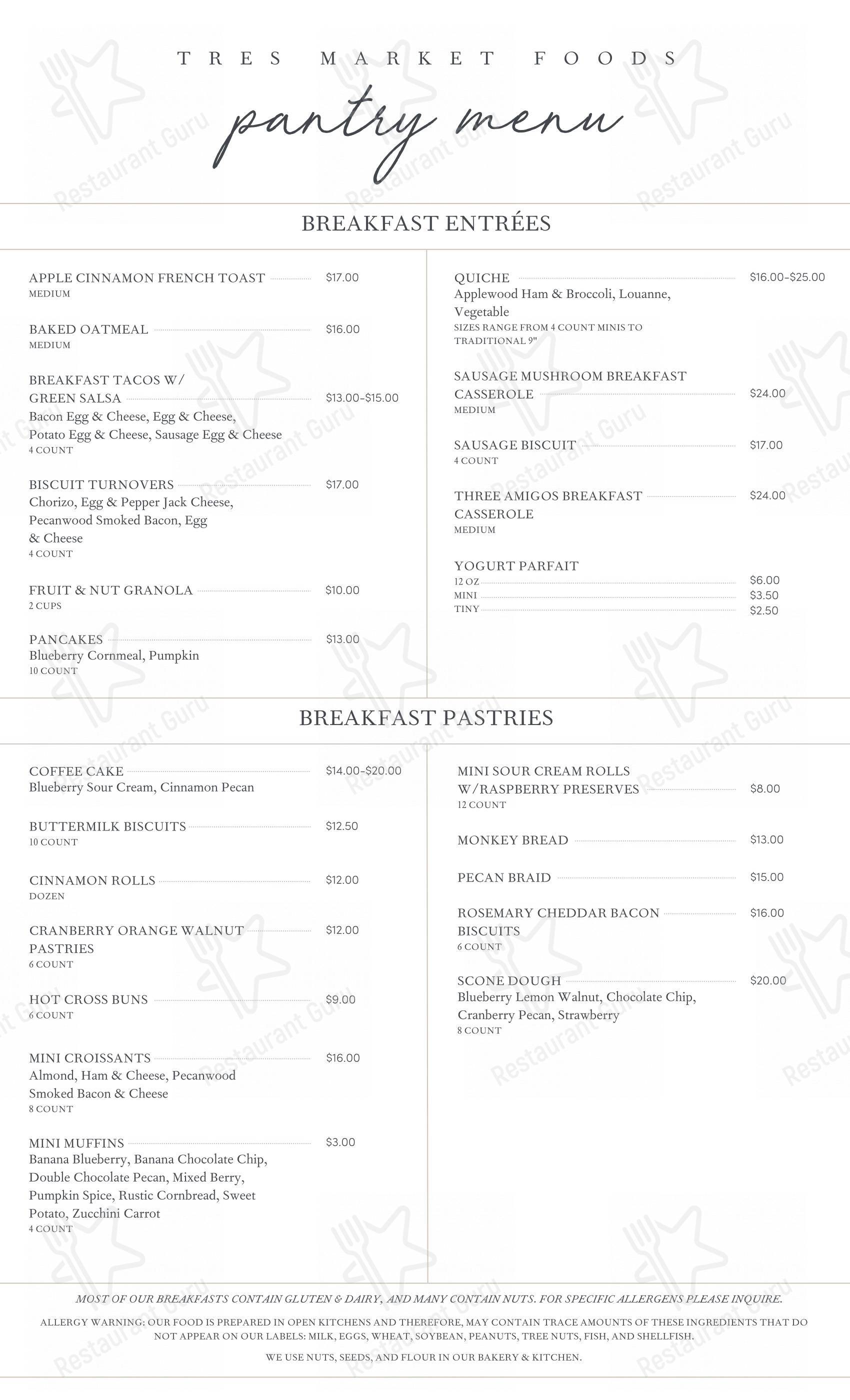 Menu at Artisan & Vine Market by Tres Market Foods restaurant, Houston ...
