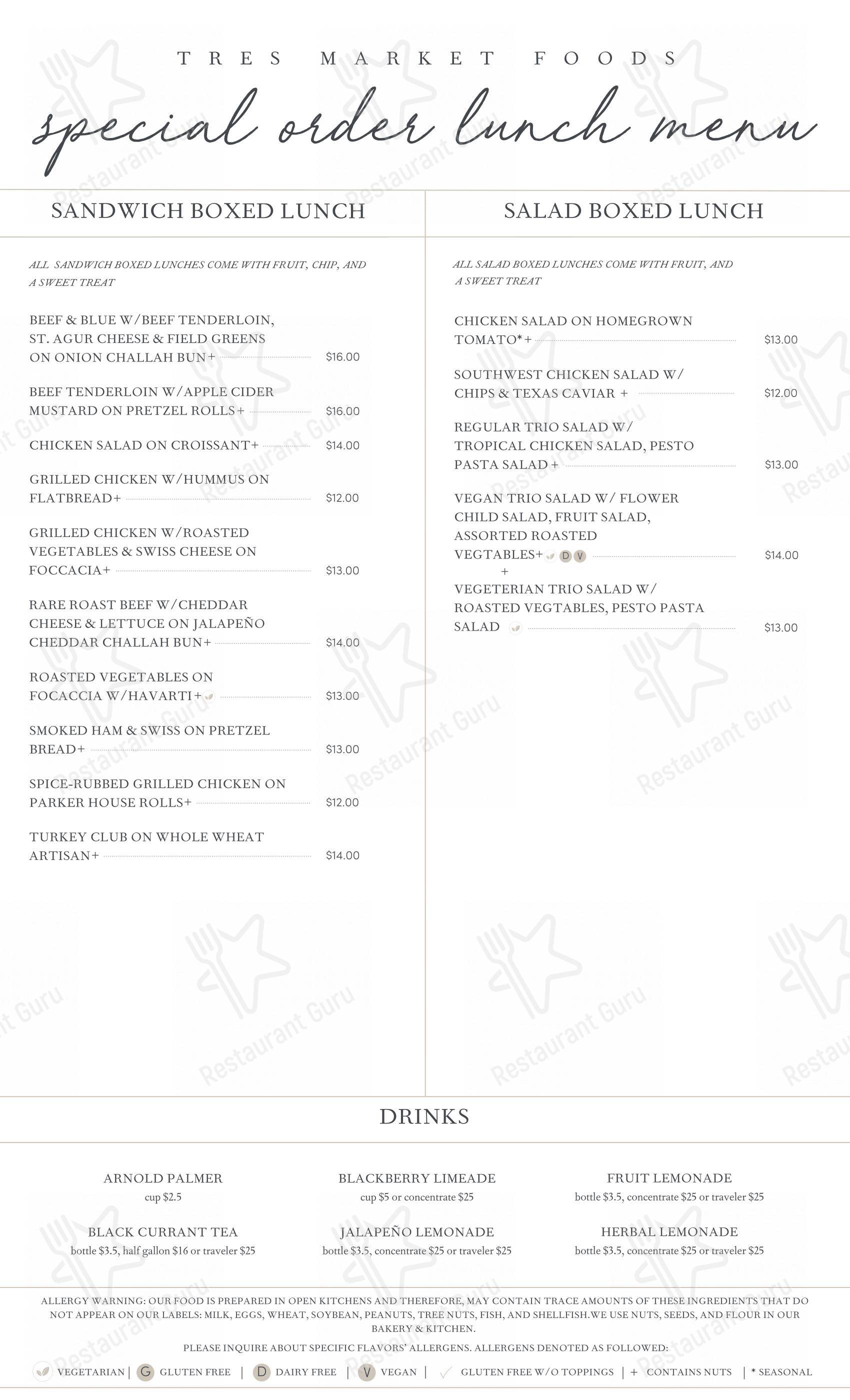 Menu at Artisan & Vine Market by Tres Market Foods restaurant, Houston ...