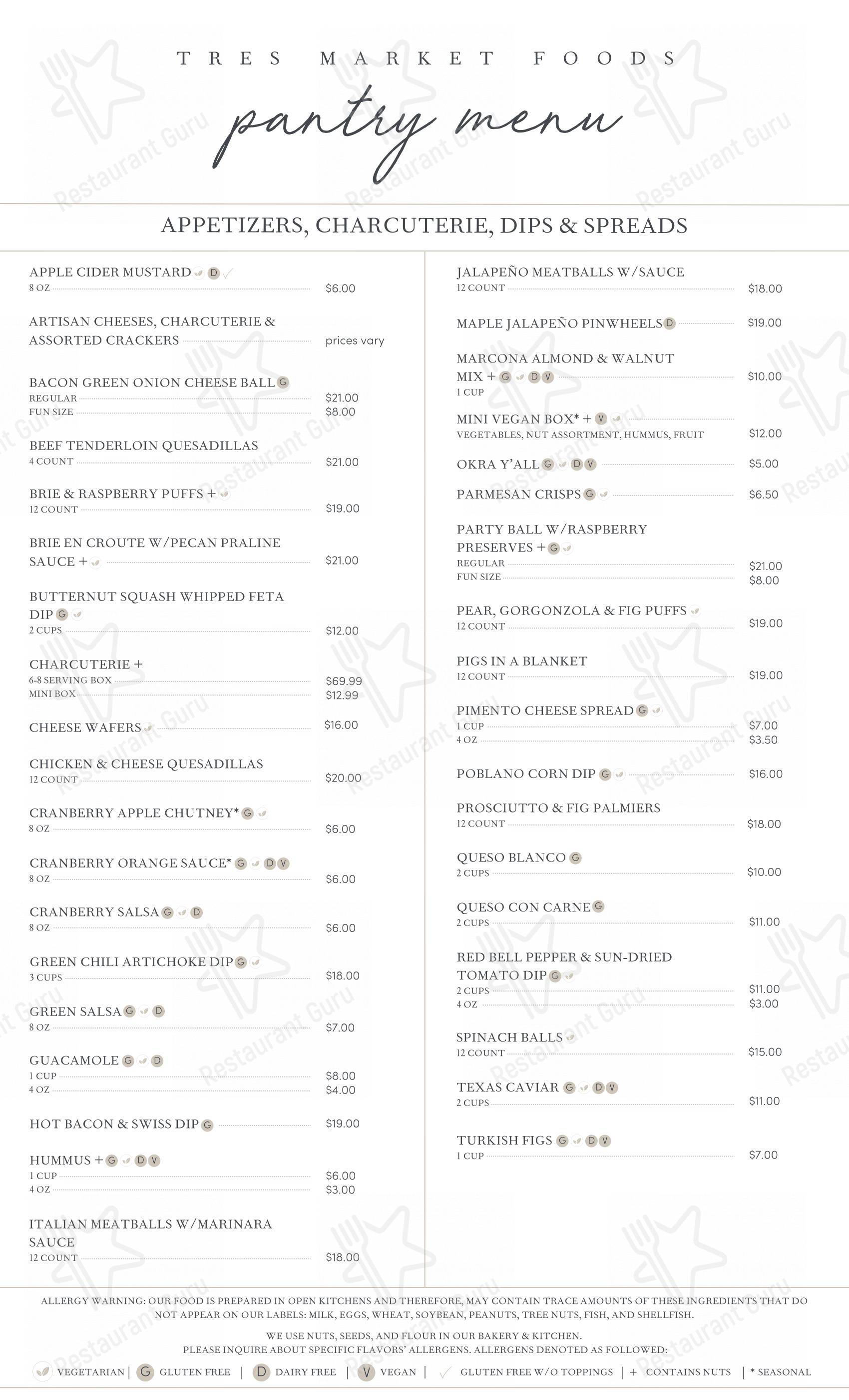 Menu at Artisan & Vine Market by Tres Market Foods restaurant, Houston ...