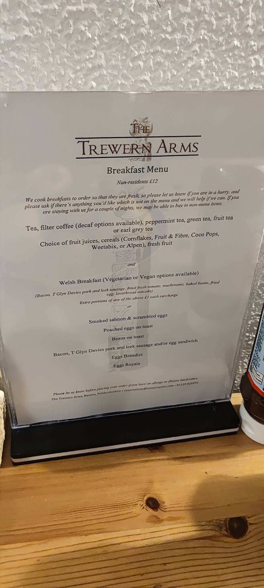 Menu at Trewern Arms pub & bar, England, Nevern