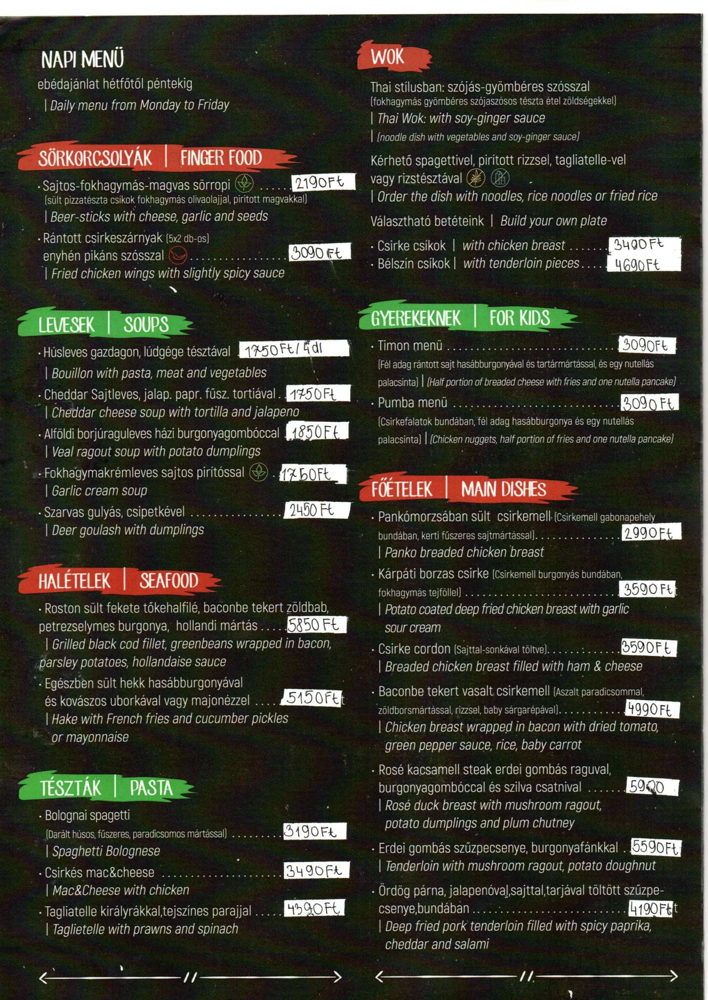 Menu at Trezor Bisztró restaurant, Iváncsa