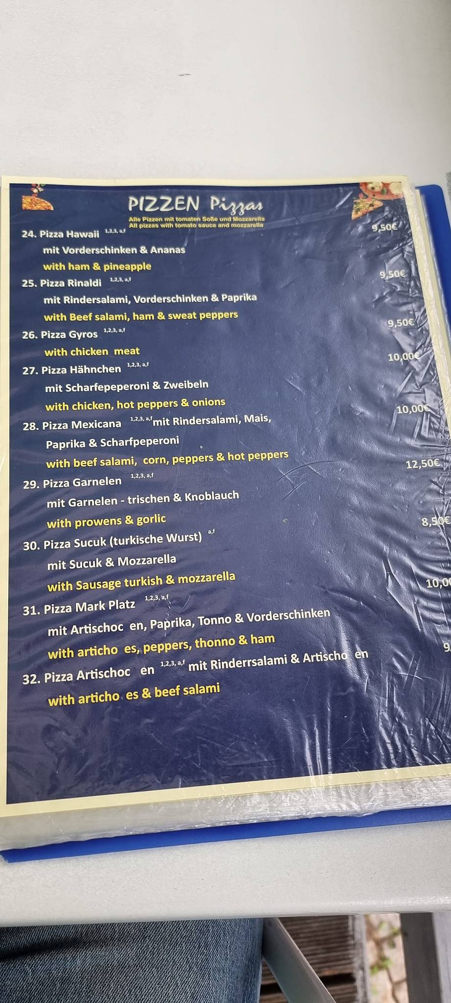 Carta del restaurante La Pizzetta D'Oro, Triberg
