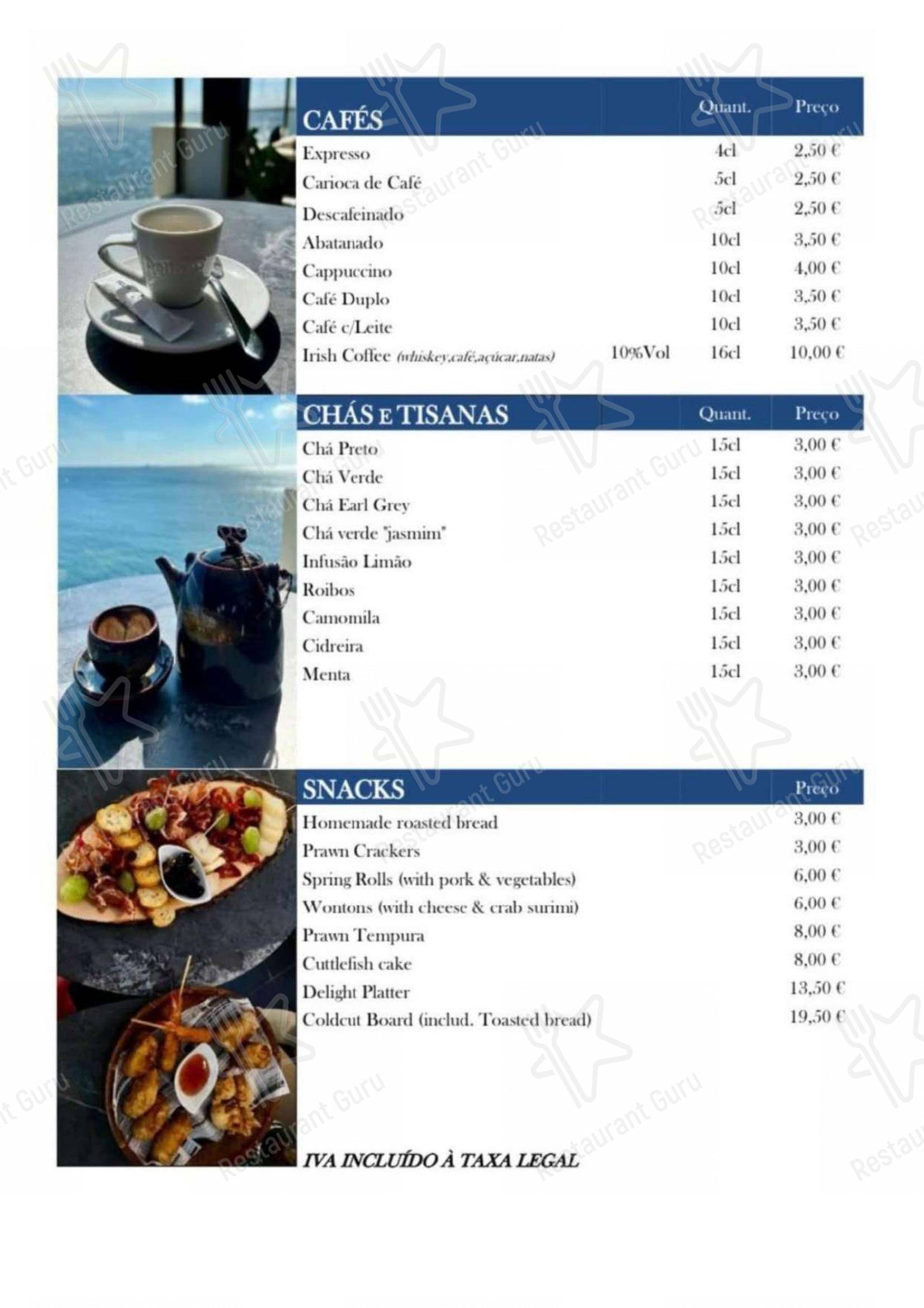 Menu at Trident Sky Lounge pub & bar, Estoril