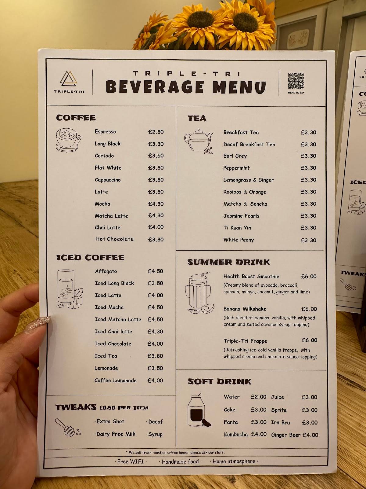 Menu at Triple-Tri Coffee cafe, Edinburgh