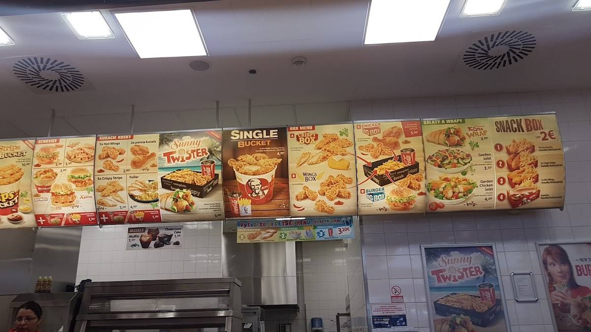 Menu at KFC restaurant, Trnava, OC Galéria OC Galéria
