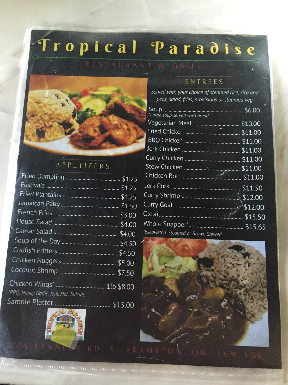 Menu at Tropical Paradise Restaurant & Grill, Brampton