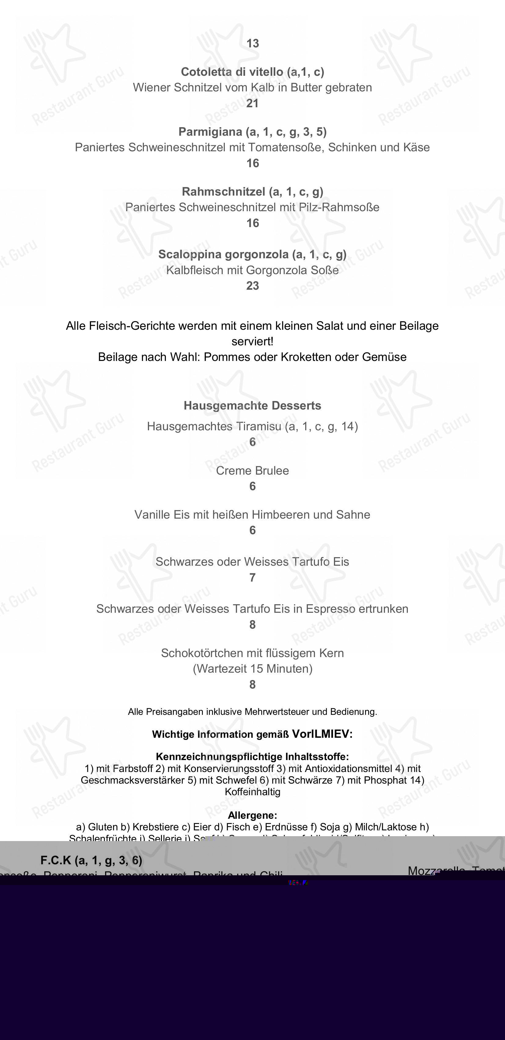 Speisekarte von Trulli restaurant, Ramstein-Miesenbach