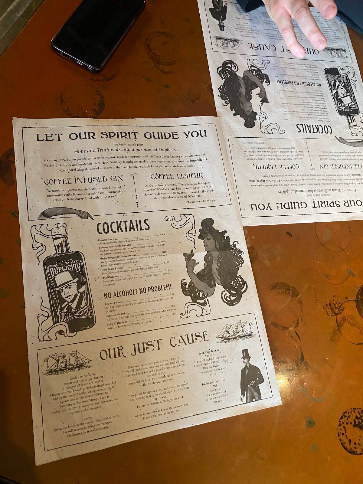 Menu at Truth Coffee Roasting cafe, Cape Town, 36 Buitenkant St