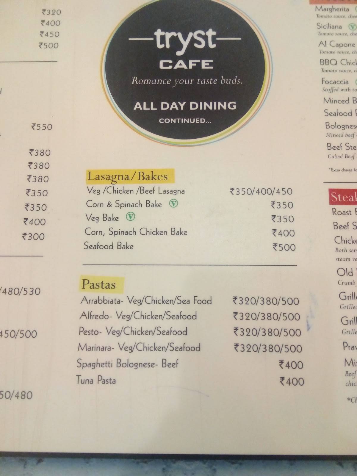 Menu at Tryst Cafe, Chennai, 359