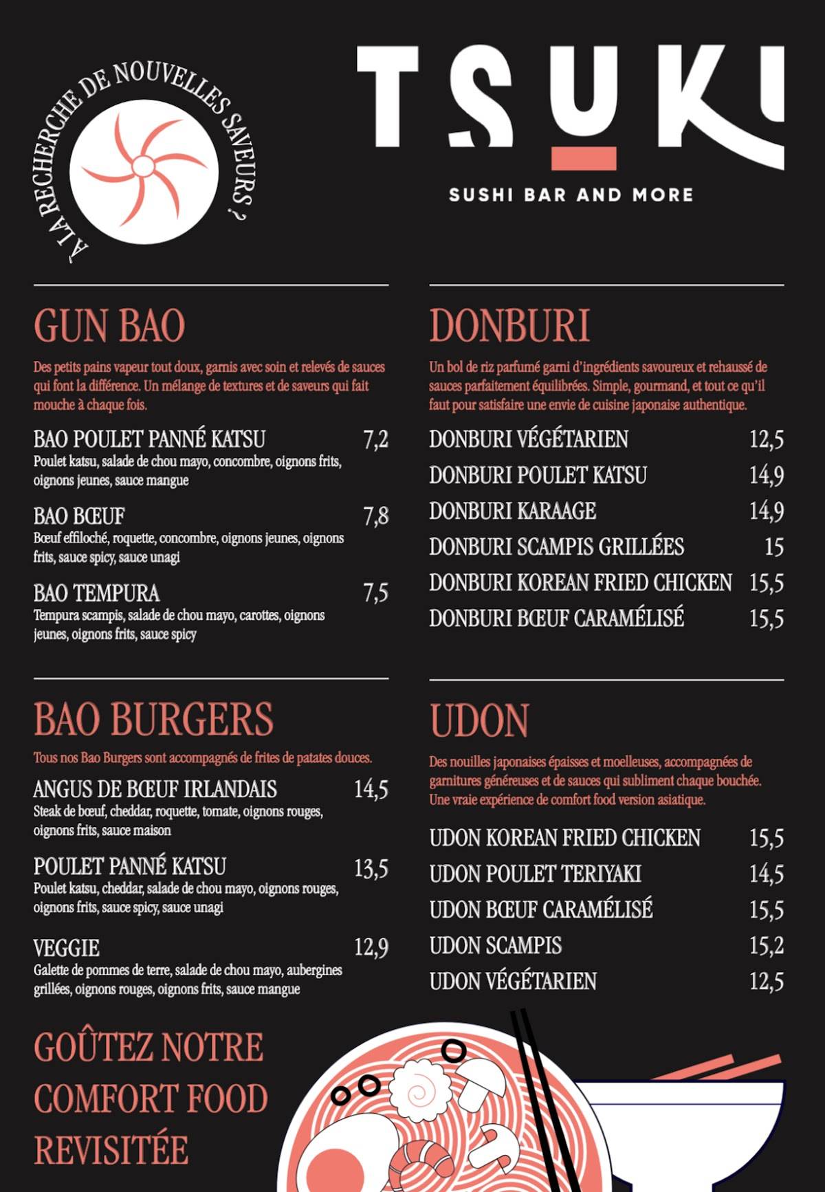 Menu au Tsuki Brussels Sushi Bar, Anderlecht