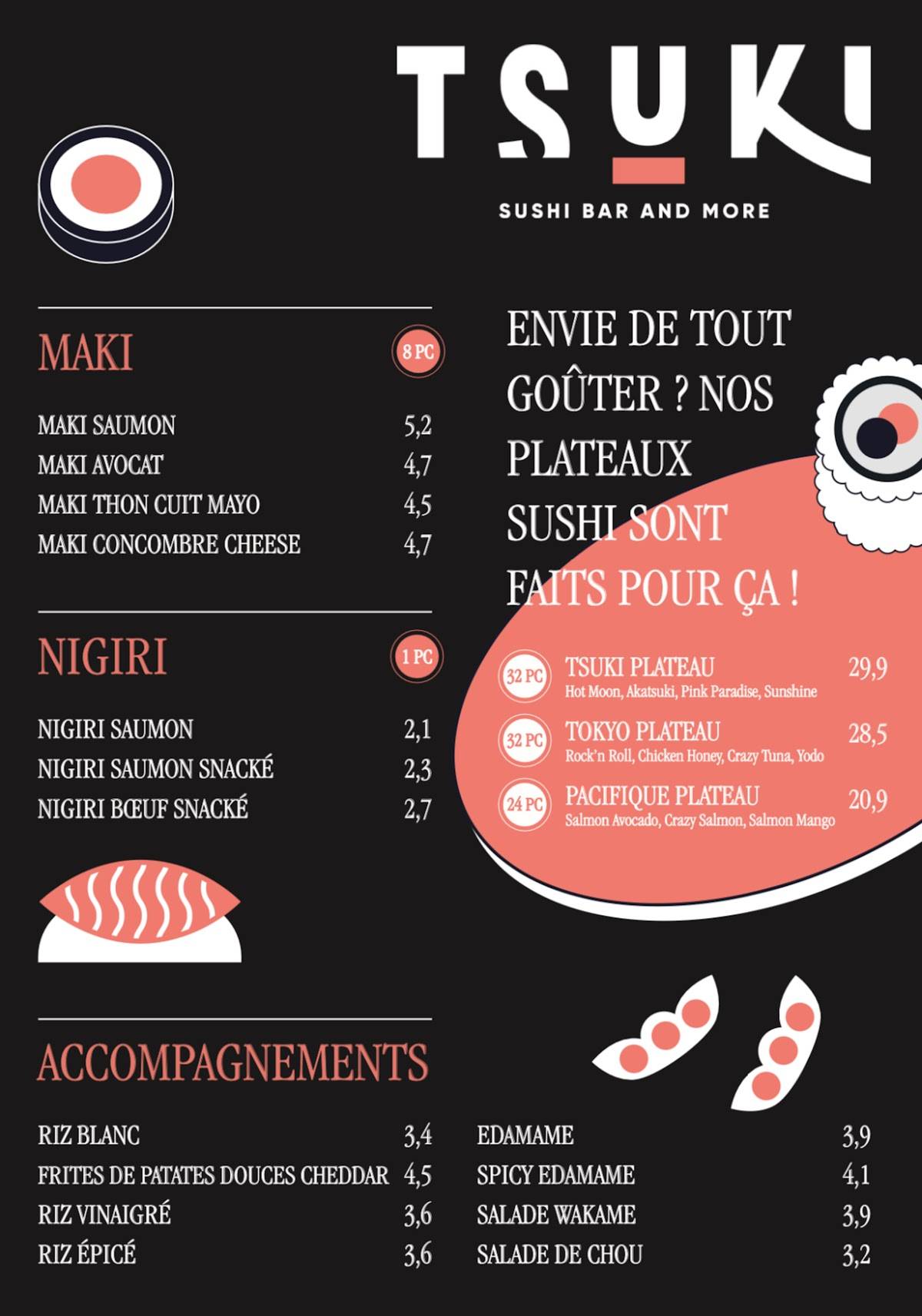 Menu au Tsuki Brussels Sushi Bar, Anderlecht