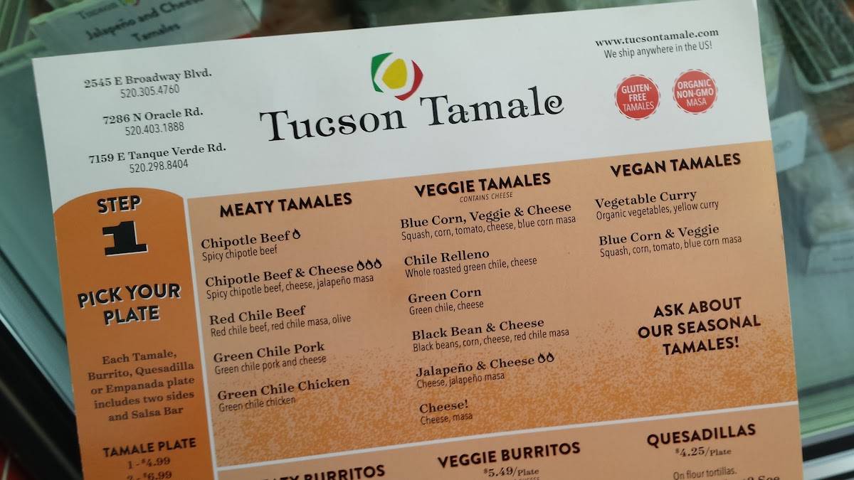 Menu at Tucson Tamale Company restaurant, Tucson, E Broadway Blvd