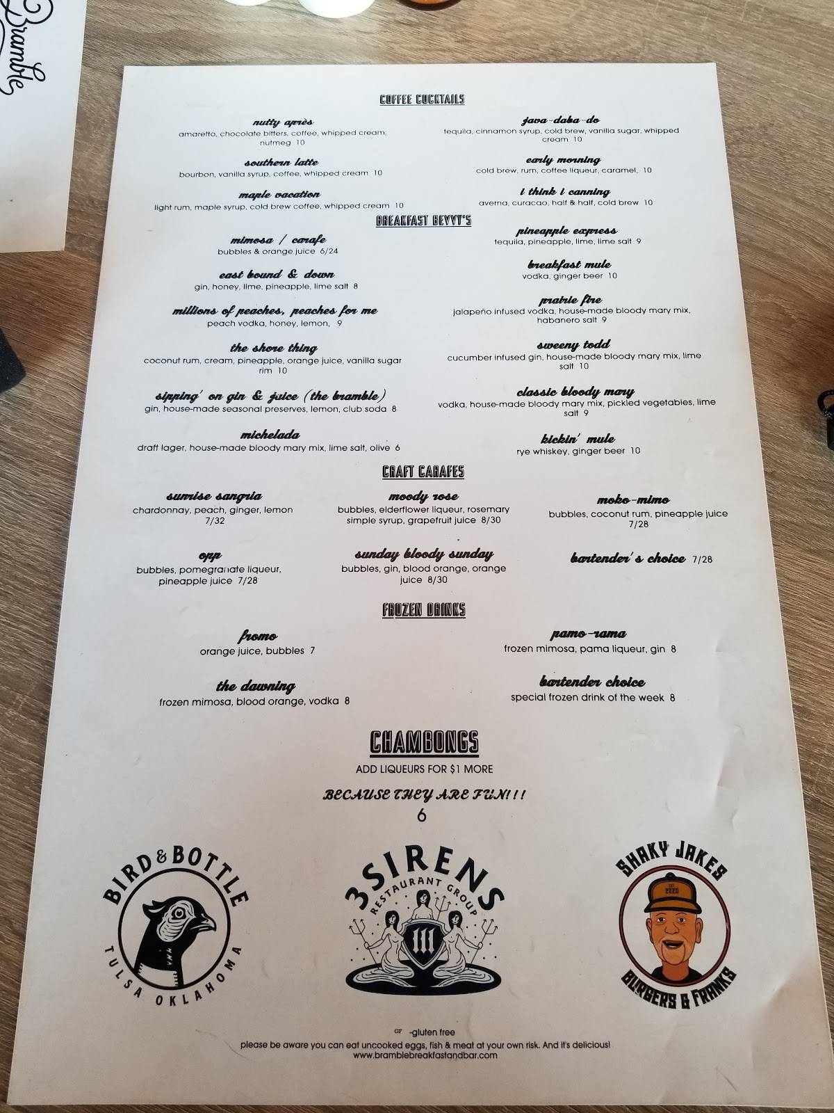 Menu at Bramble Breakfast & Bar - Downtown, Tulsa, E 6th St