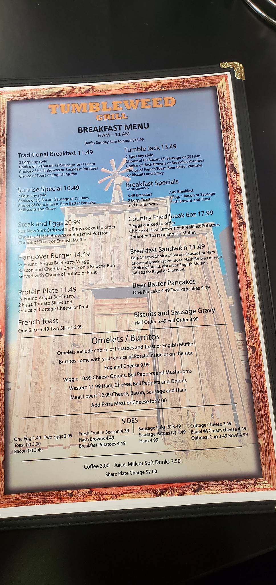 Menu at Tumbleweed Grill & Bar / Gold Rush Saloon, Apache Junction