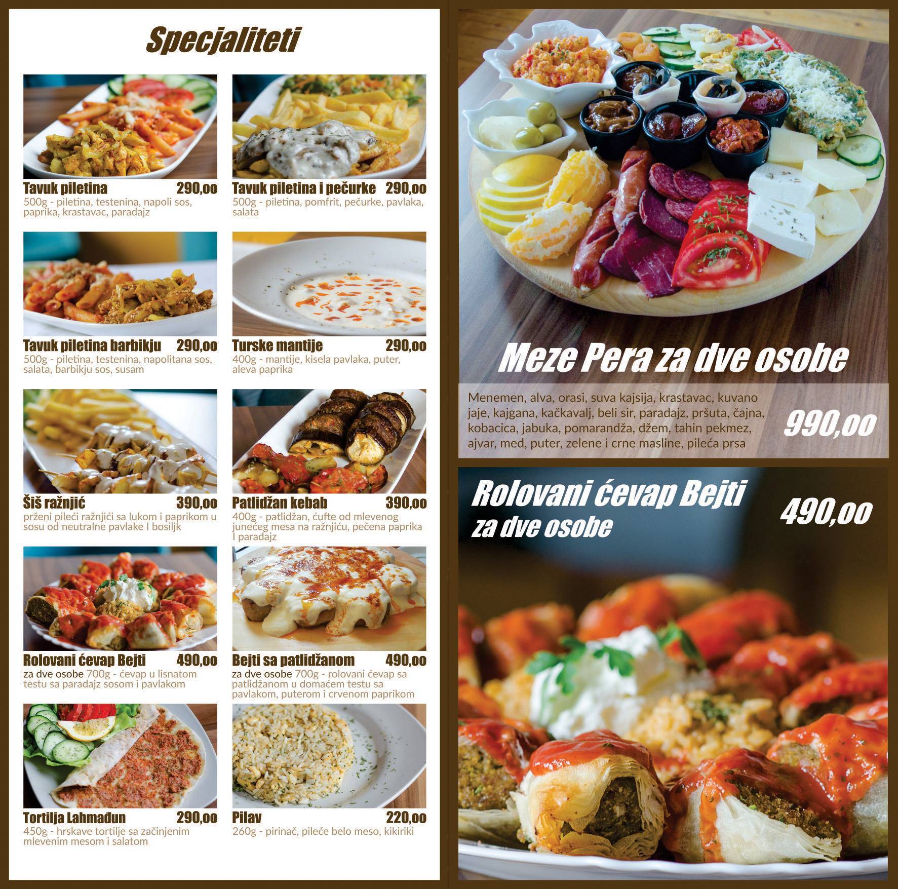 Menu au Turski Bar Pera, Niš