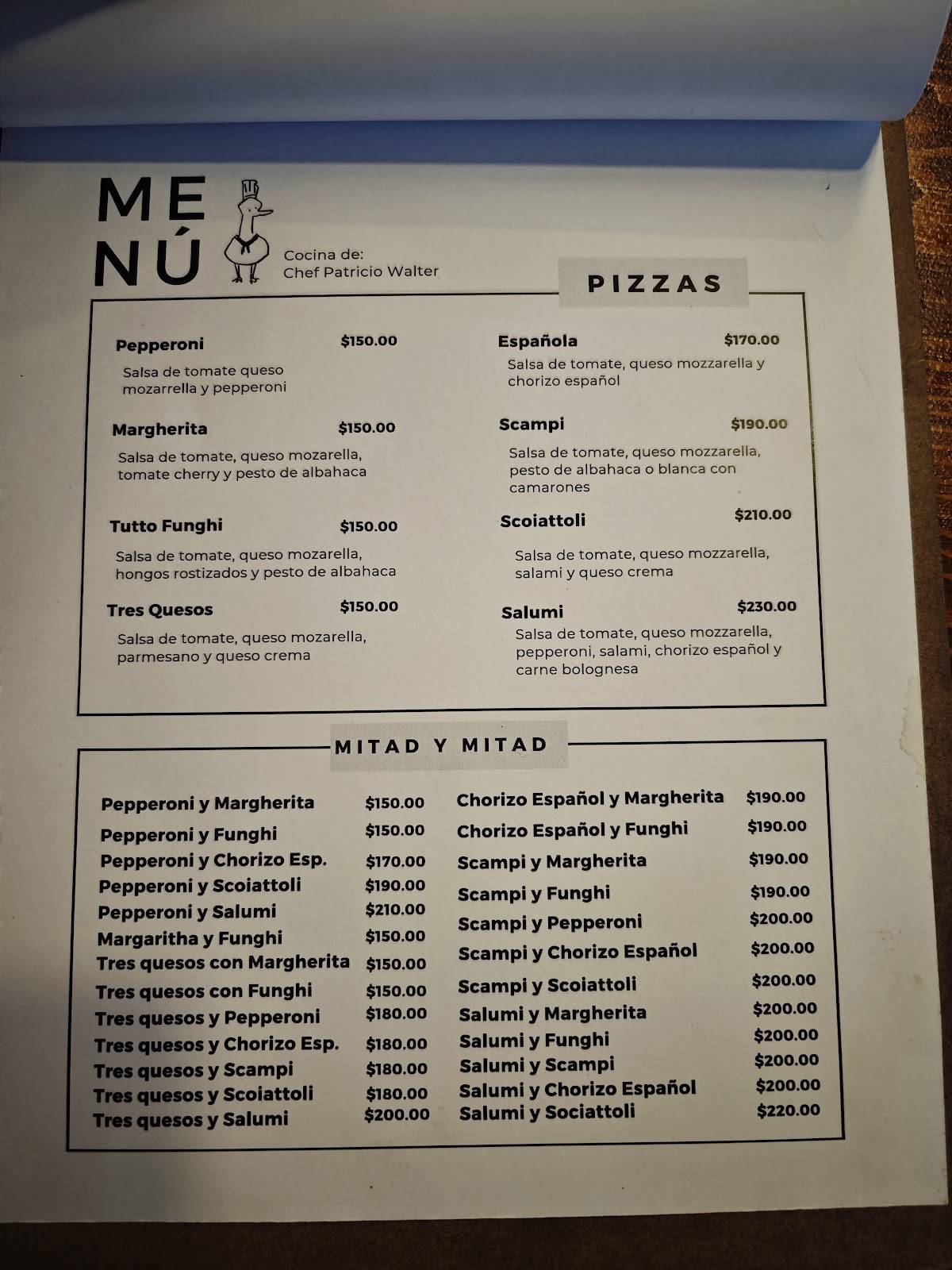 Carta del restaurante Tutto Pronto, Ensenada