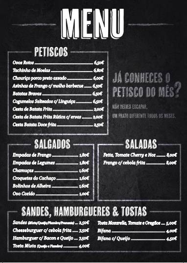 Menu em Twelve Dishes restaurante, Montijo