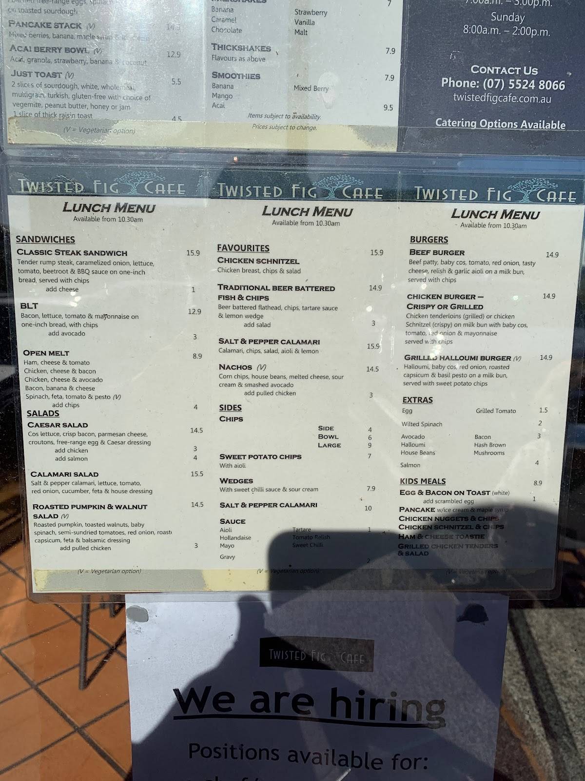 Menu at Twisted Fig Cafe, Tweed Heads South